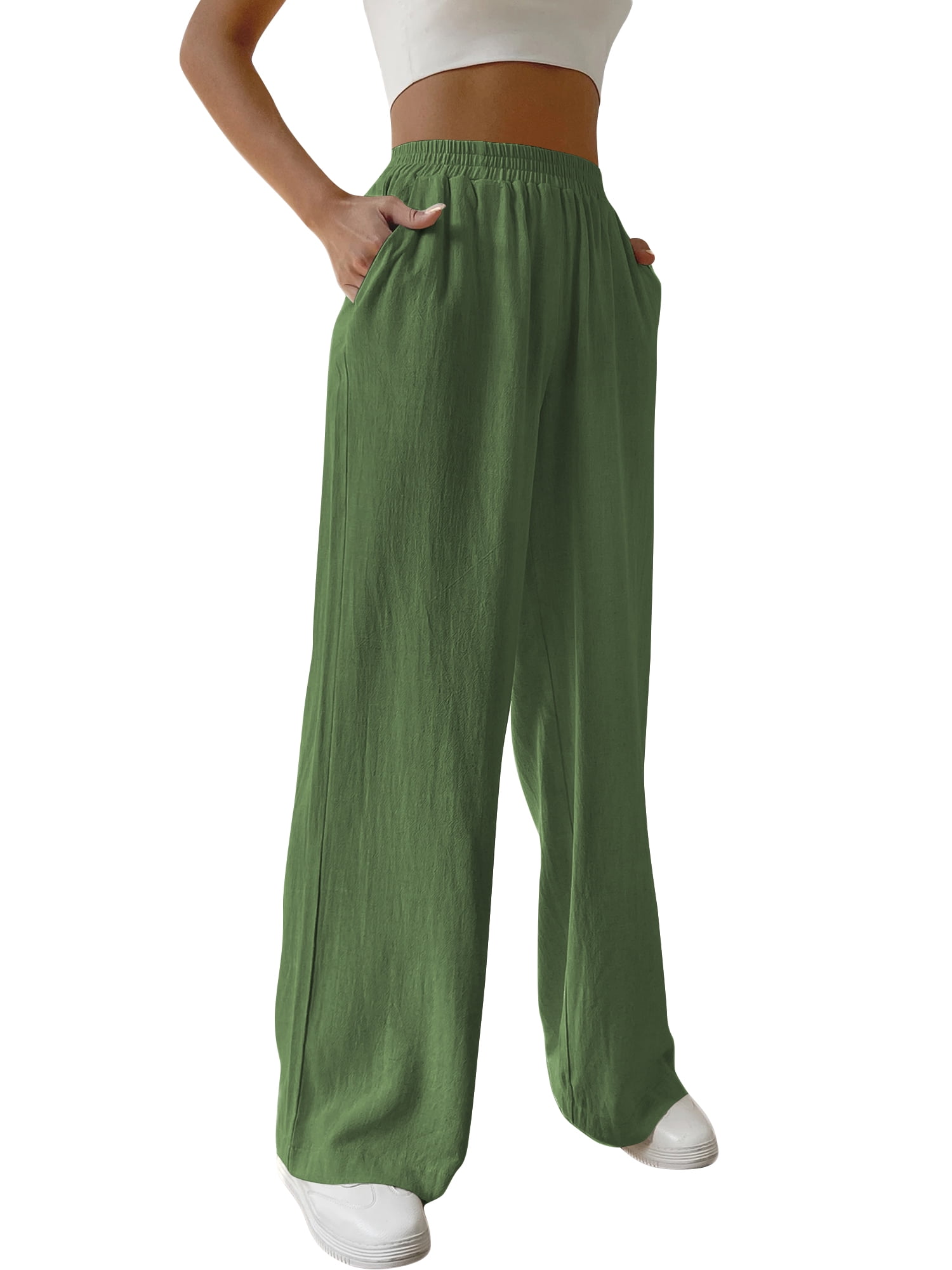 SWQZVT Womens Linen Pants Wide Leg Pants Casual High Waisted Straight ...