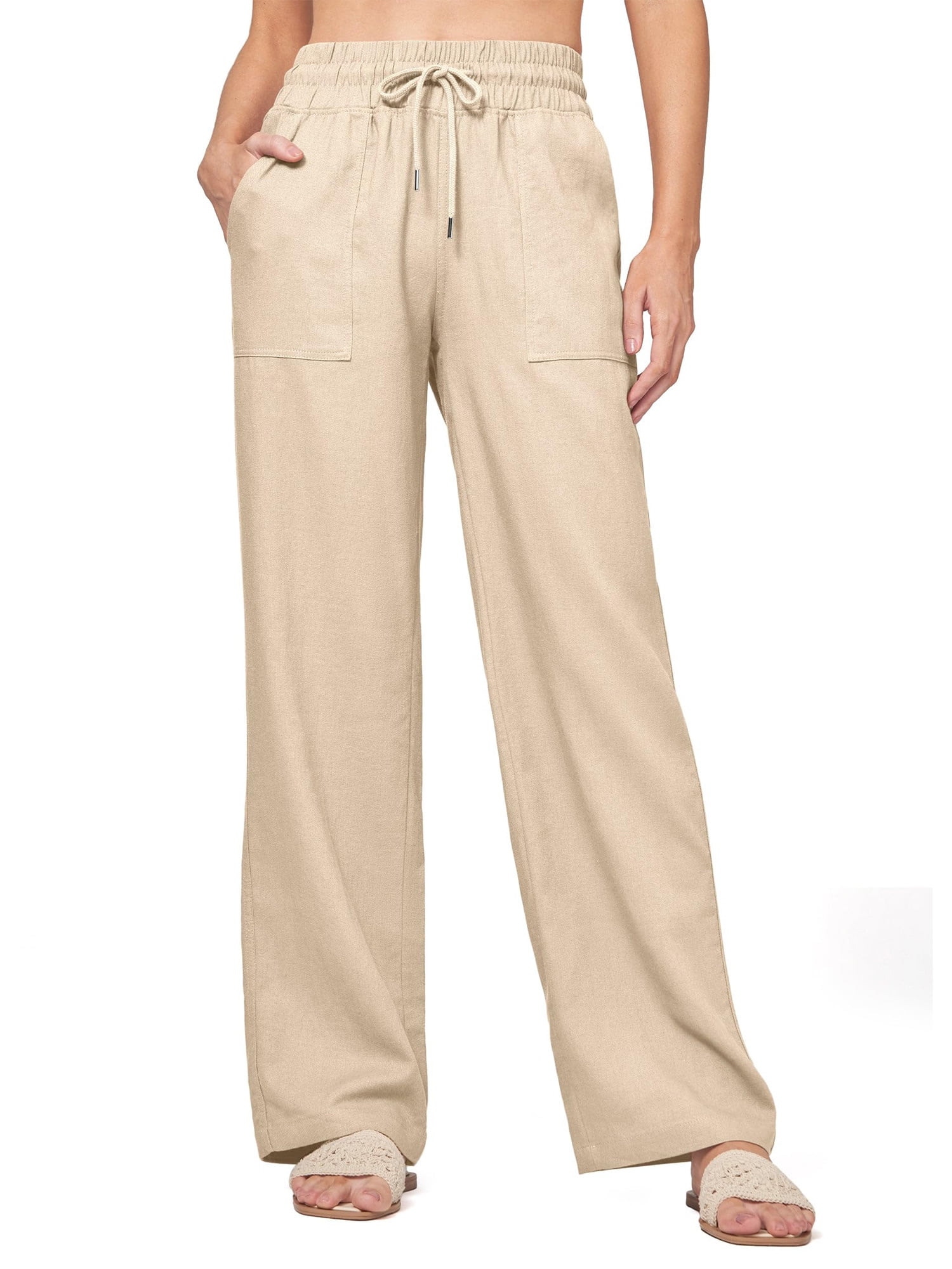 SWQZVT Womens Pants Linen Summer Cargo Casual Pants for Women Apricot ...