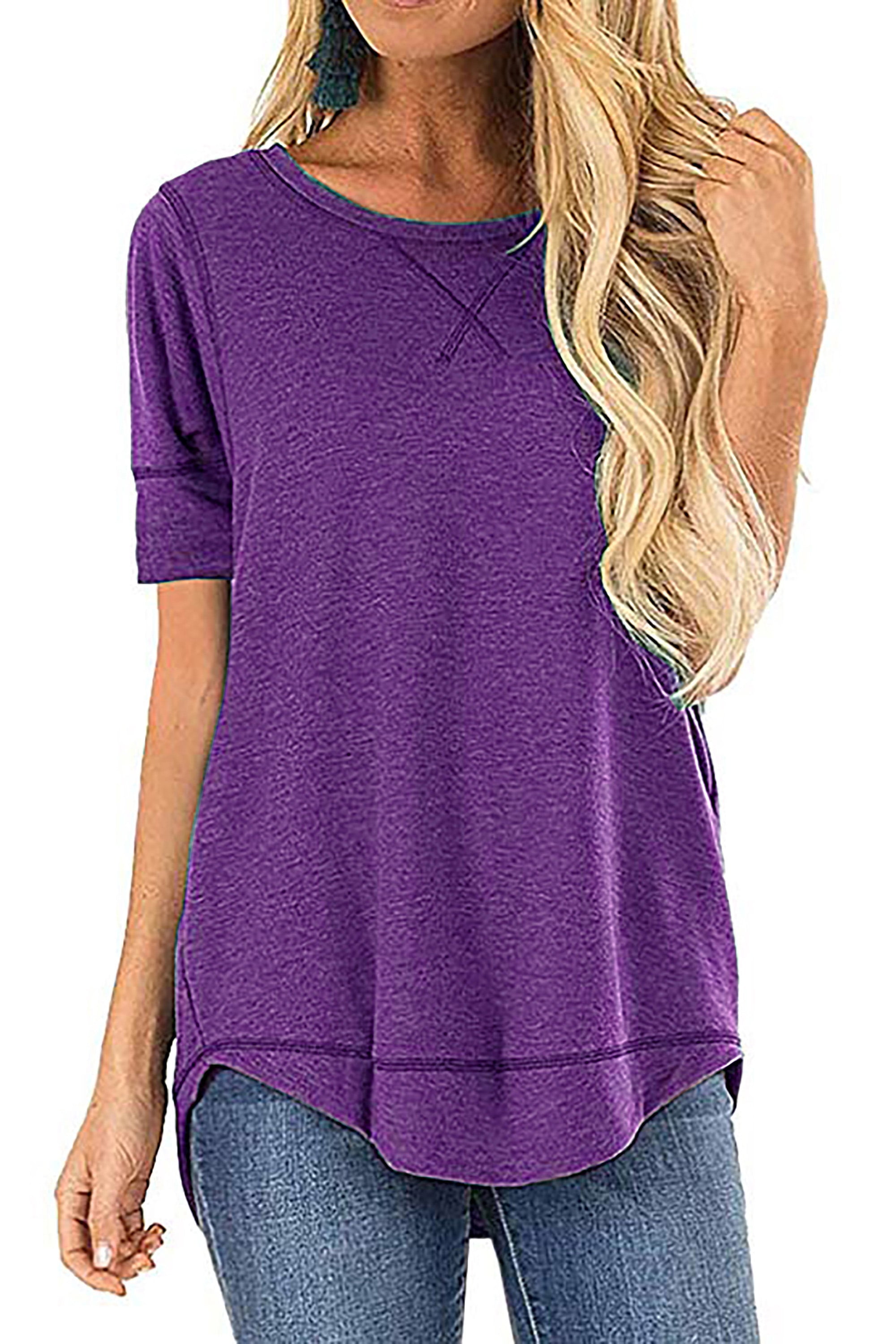 SWQZVT Summer T-Shirts for Women Short Sleeve Tops Fashion Loose High ...