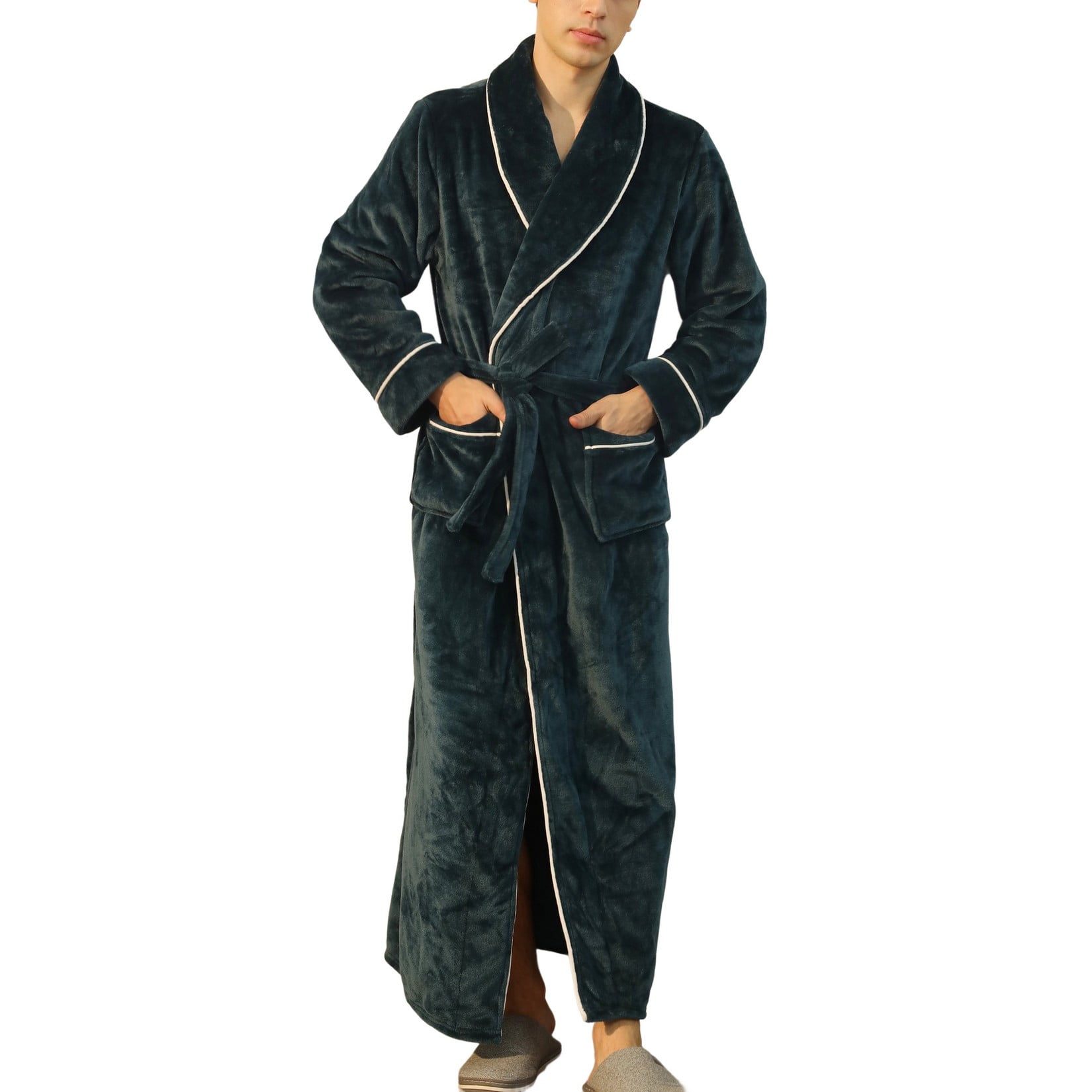 SWSMCLT Men's Ankle Fleece Bath Robe 2025 Home Fall Long Comfy Billowy ...