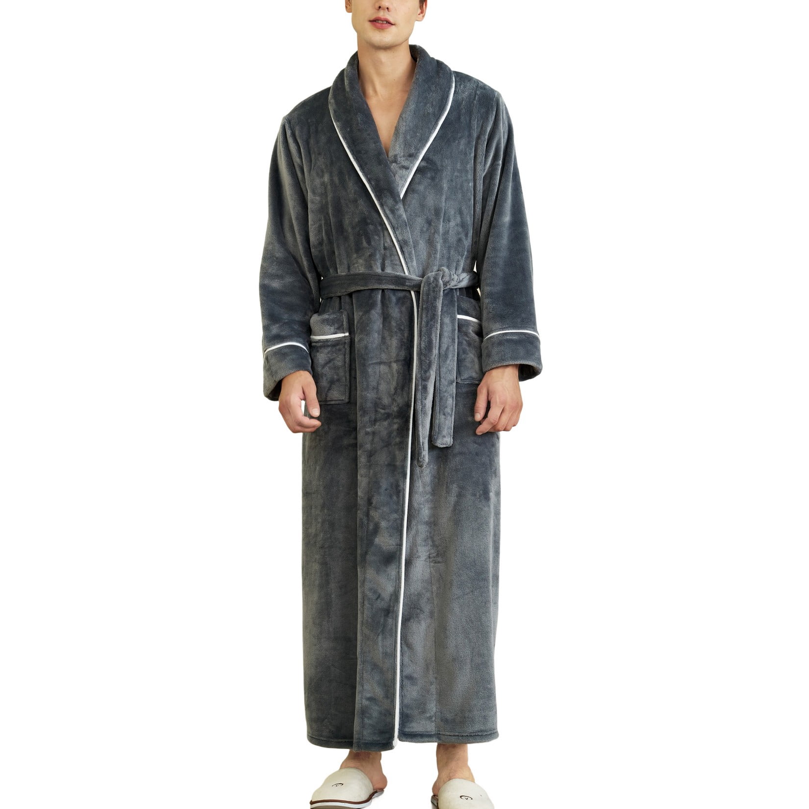 SWSMCLT Men's Ankle Fleece Bath Robe 2025 Home Fall Long Comfy Billowy ...