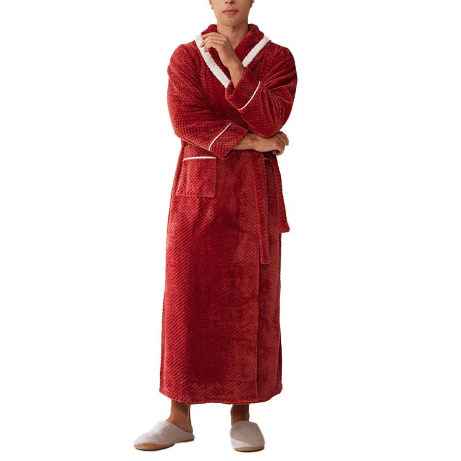 SWSMCLT Men's Fleece Pajamas Long Sleeve Comfy Spring Bathrobe Robe ...