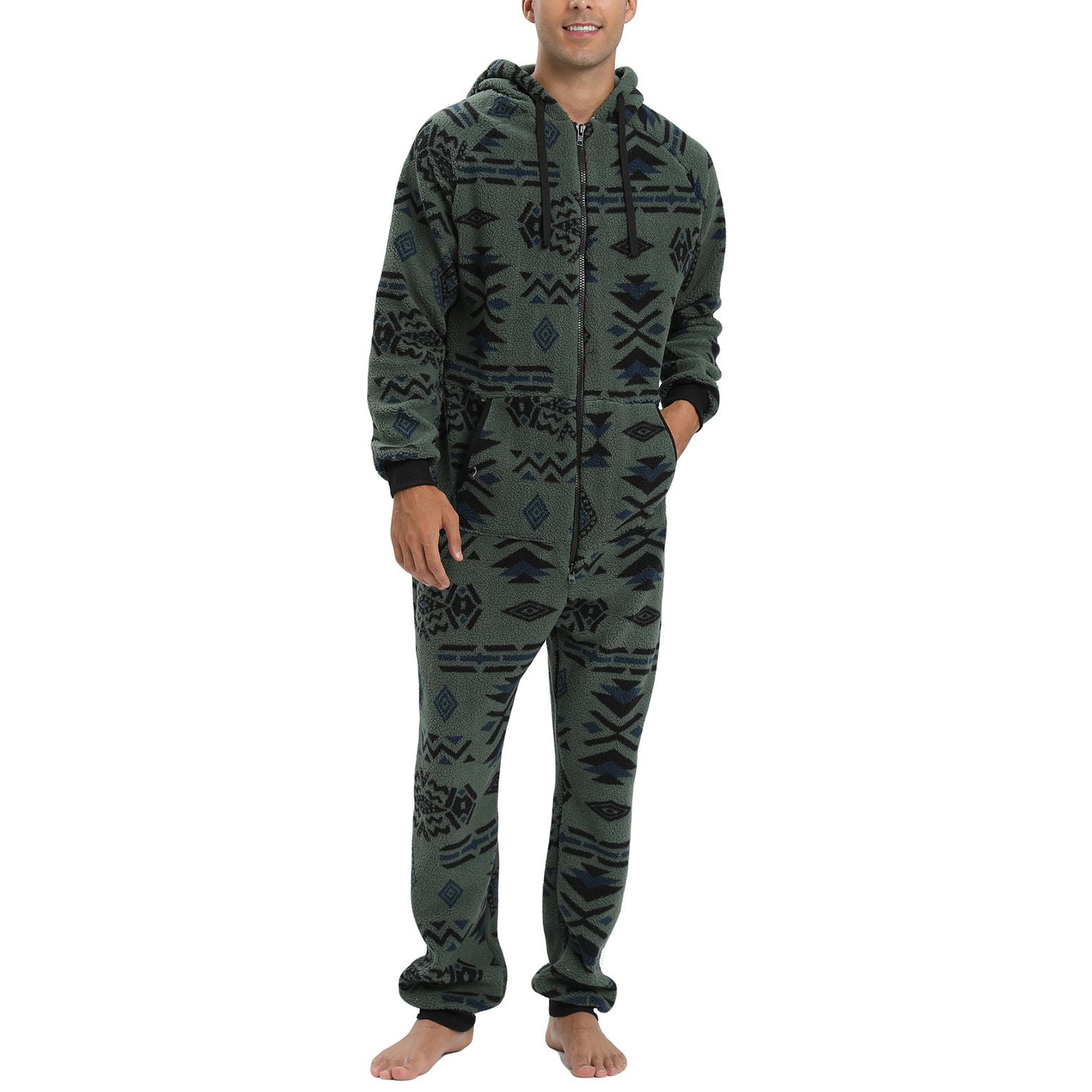SWSMCLT Men's Hooded Onesie Pajama Warm Fuzzy Fleece Comfy Thick Zip Up ...