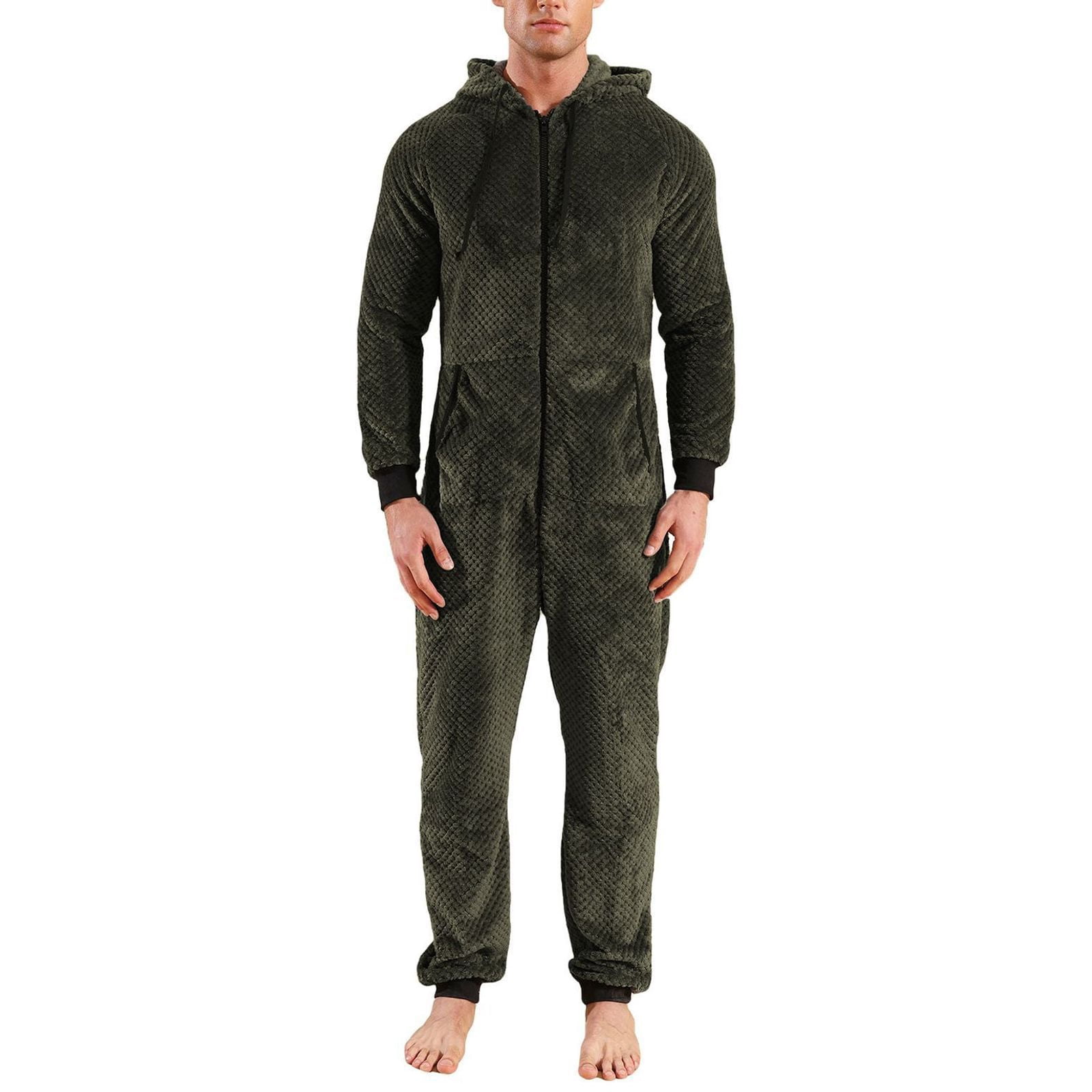 SWSMCLT Men's Hooded Onesie Pajamas Warm Fuzzy Fleece One Piece Pjs ...