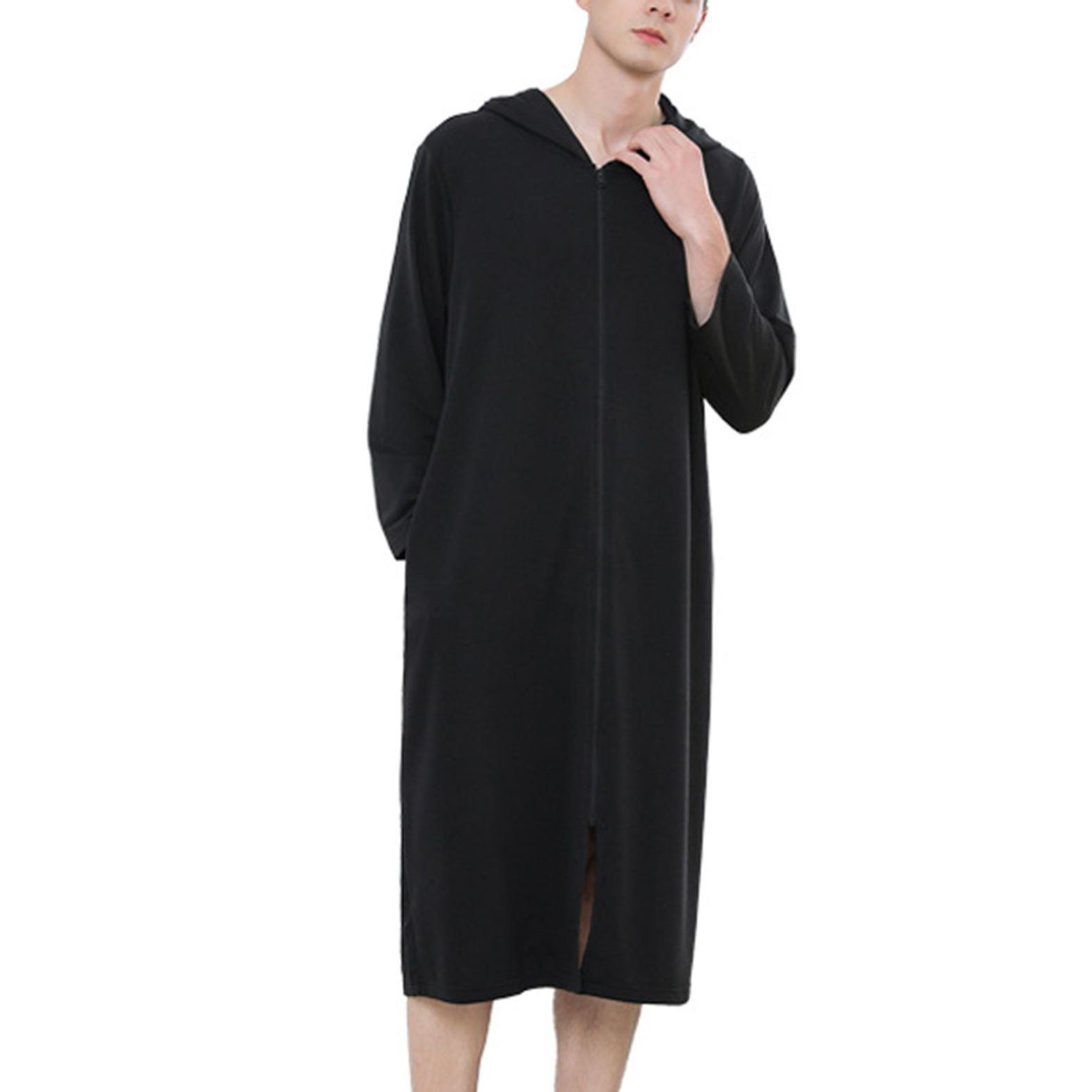 SWSMCLT Men's House Coat Zip Up Long Robe Long Sleeve Loose Soft Spring ...
