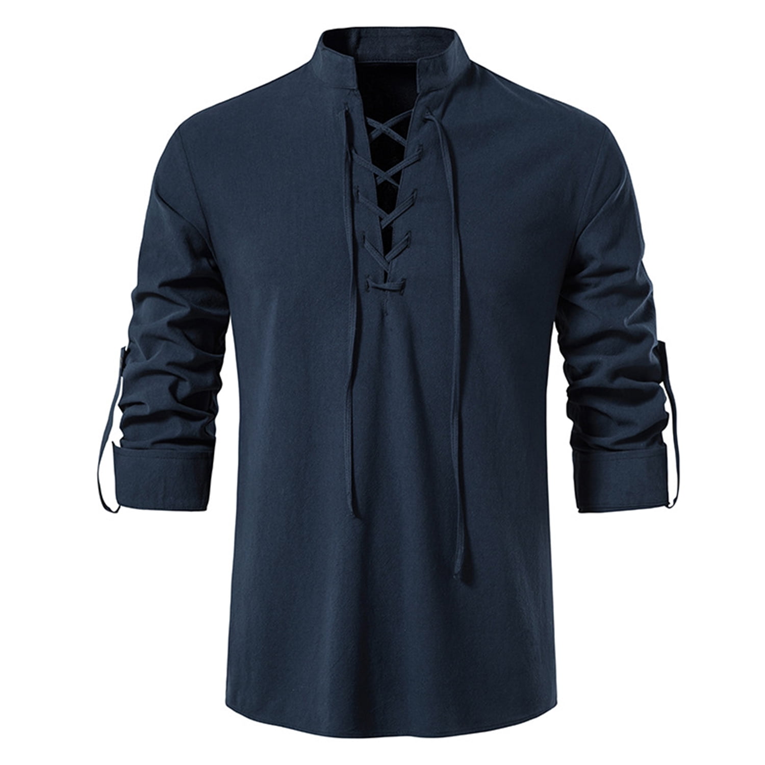 SWSMCLT Men's Lace Up Shirt Linen Tab Long Sleeve Renaissance Gothic ...