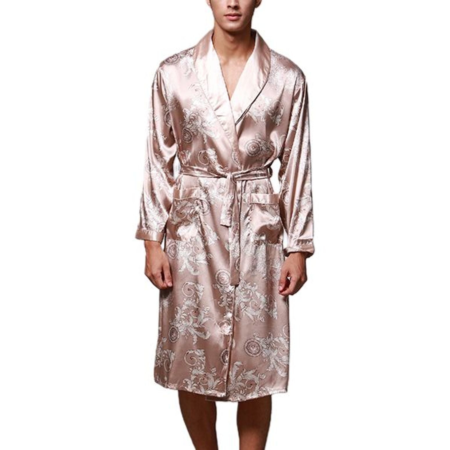 SWSMCLT Men's Long Sleeve Robe Satin Knee Length Pajamas Pjs Long ...