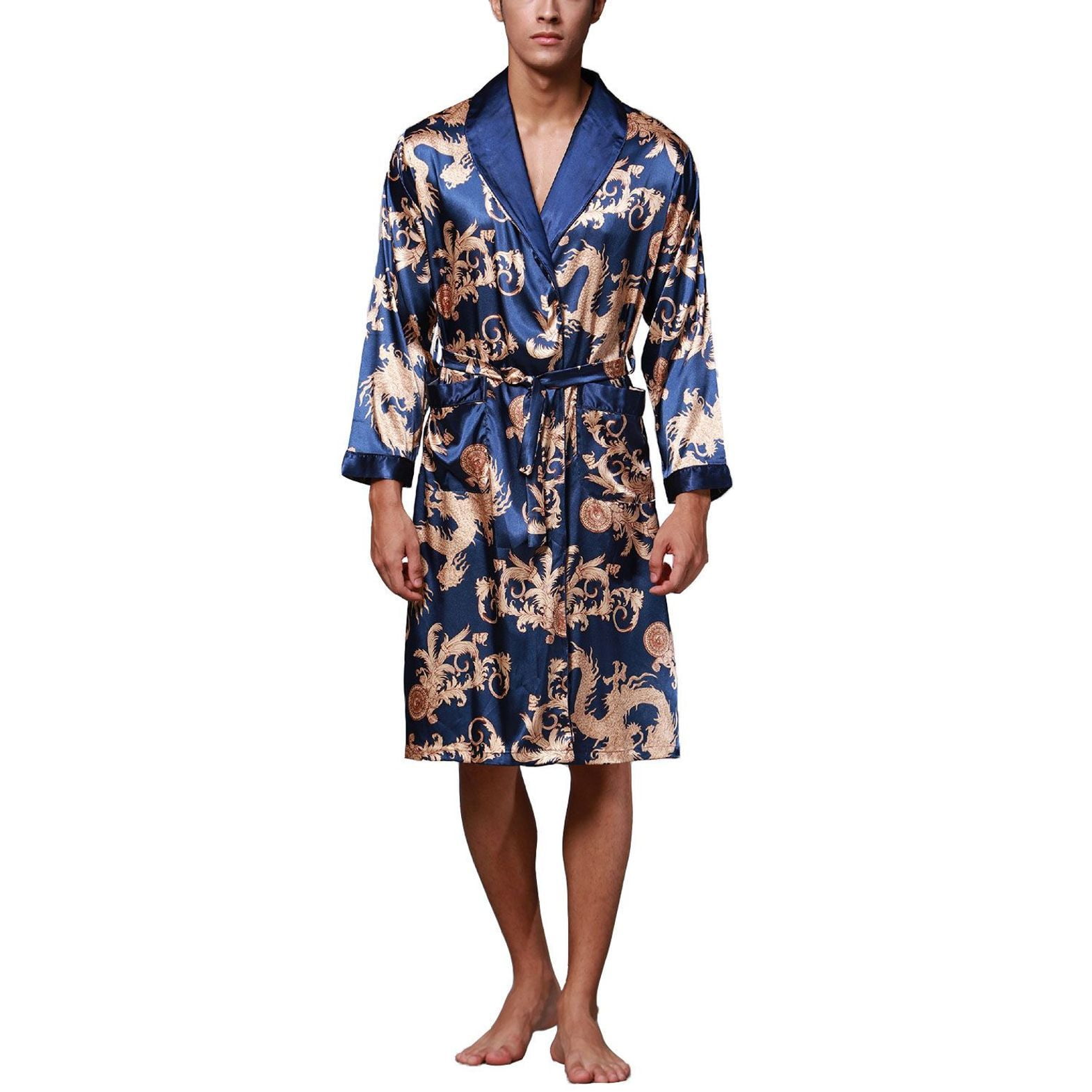SWSMCLT Men's Long Sleeve Robe Summer Long Luxury Comfy V Neck Thin ...