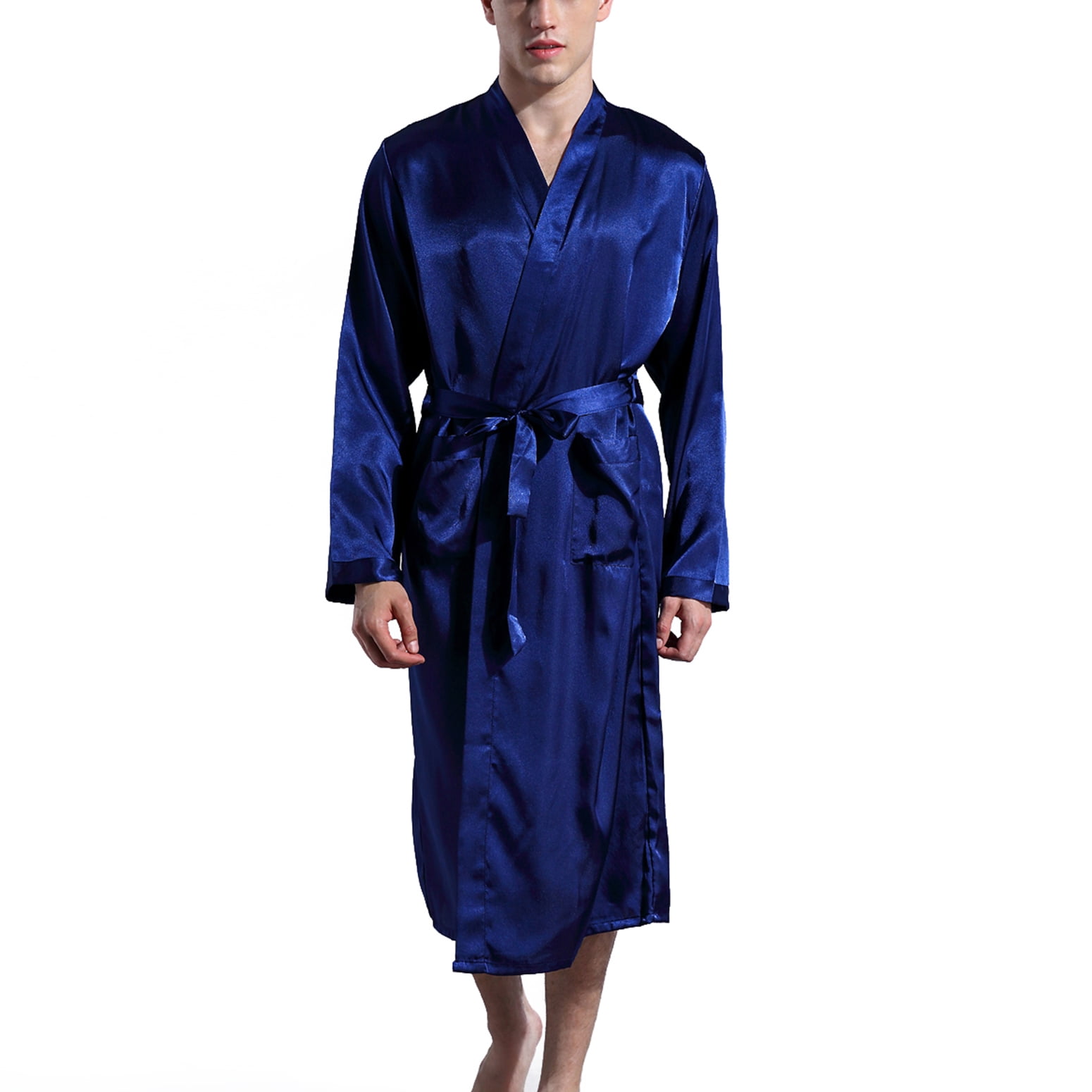 SWSMCLT Men's Long Sleeve Silk Robe Soft Holiday Thin Satin Silky ...
