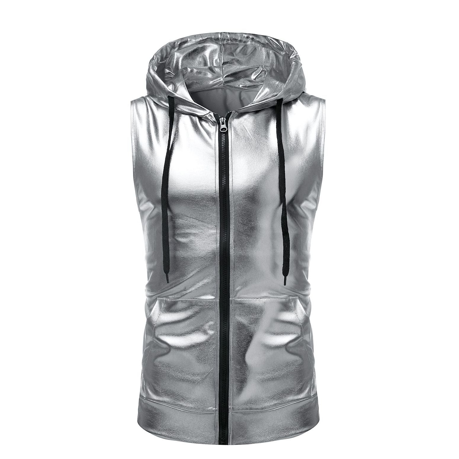SWSMCLT Men's Metallic Vest Hood Fitted Vest Hooded Soft Mardi Gras ...