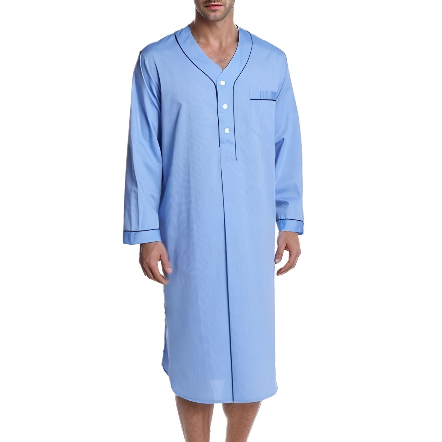 SWSMCLT Men's Nightshirt Cotton Night Shirt Long Sleeve Knee Length ...
