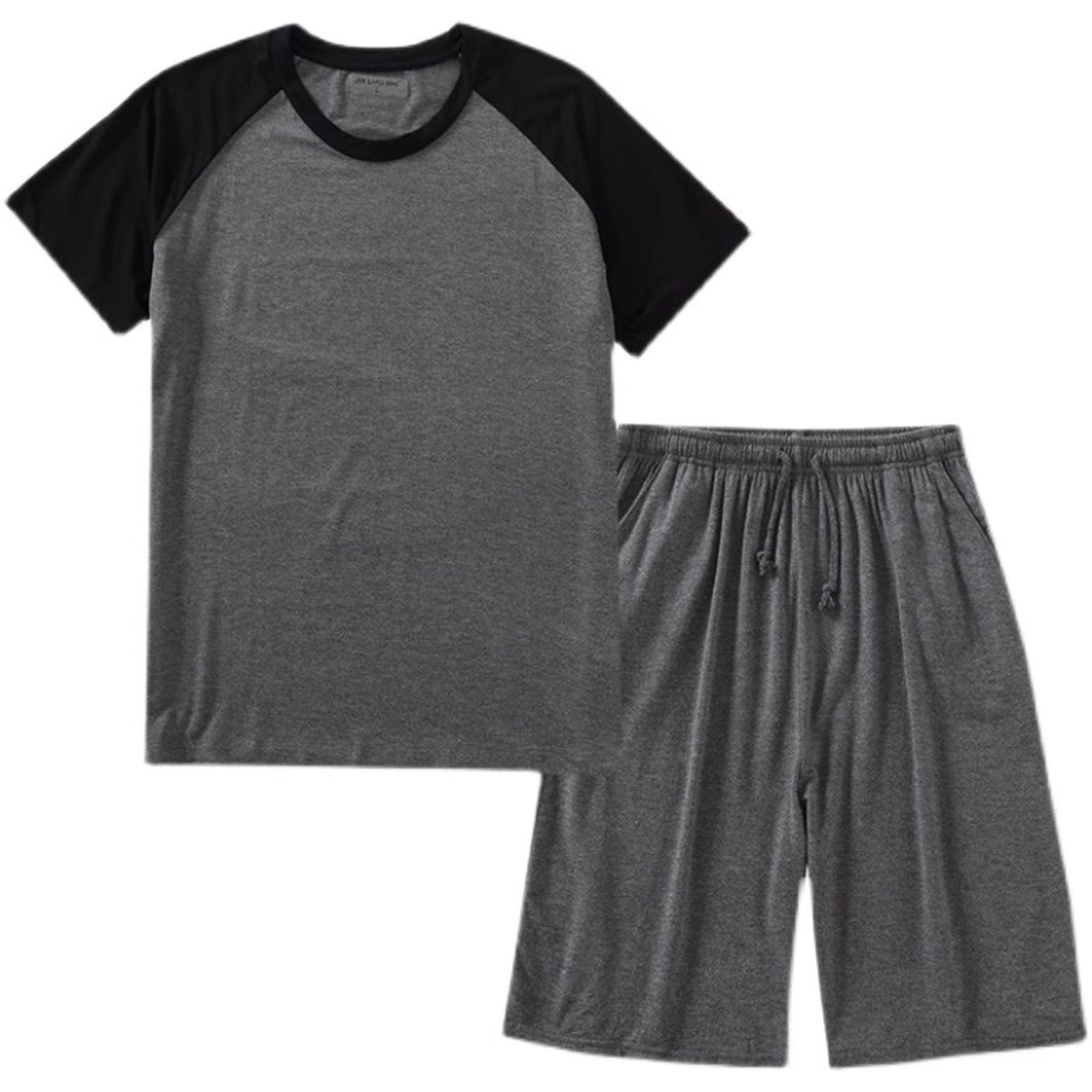 SWSMCLT Men's Pajama Set Elastic Waist Drawstring 2 Piece Raglan Knee ...