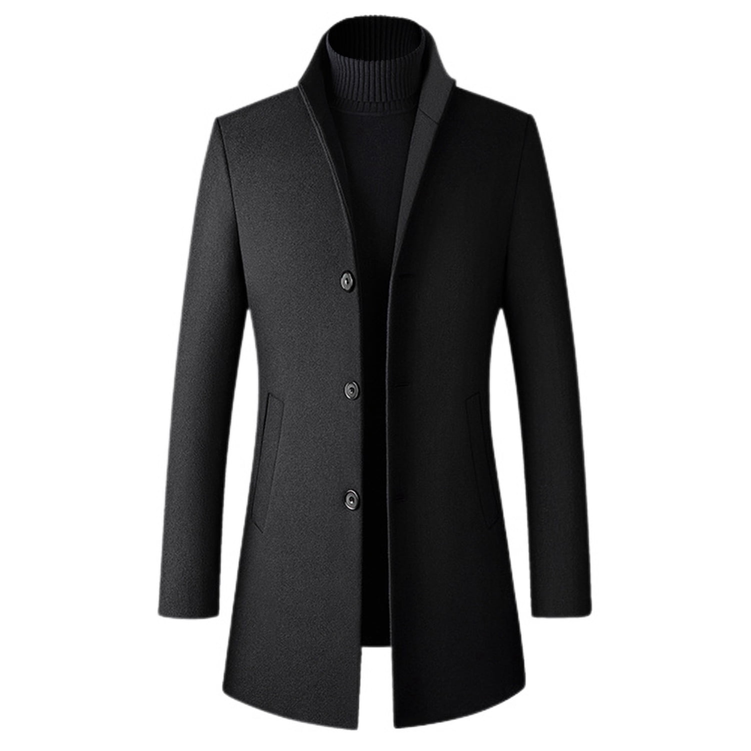 SWSMCLT Men's Single Breasted Winter Overcoat Wool Blend Trench Coat ...