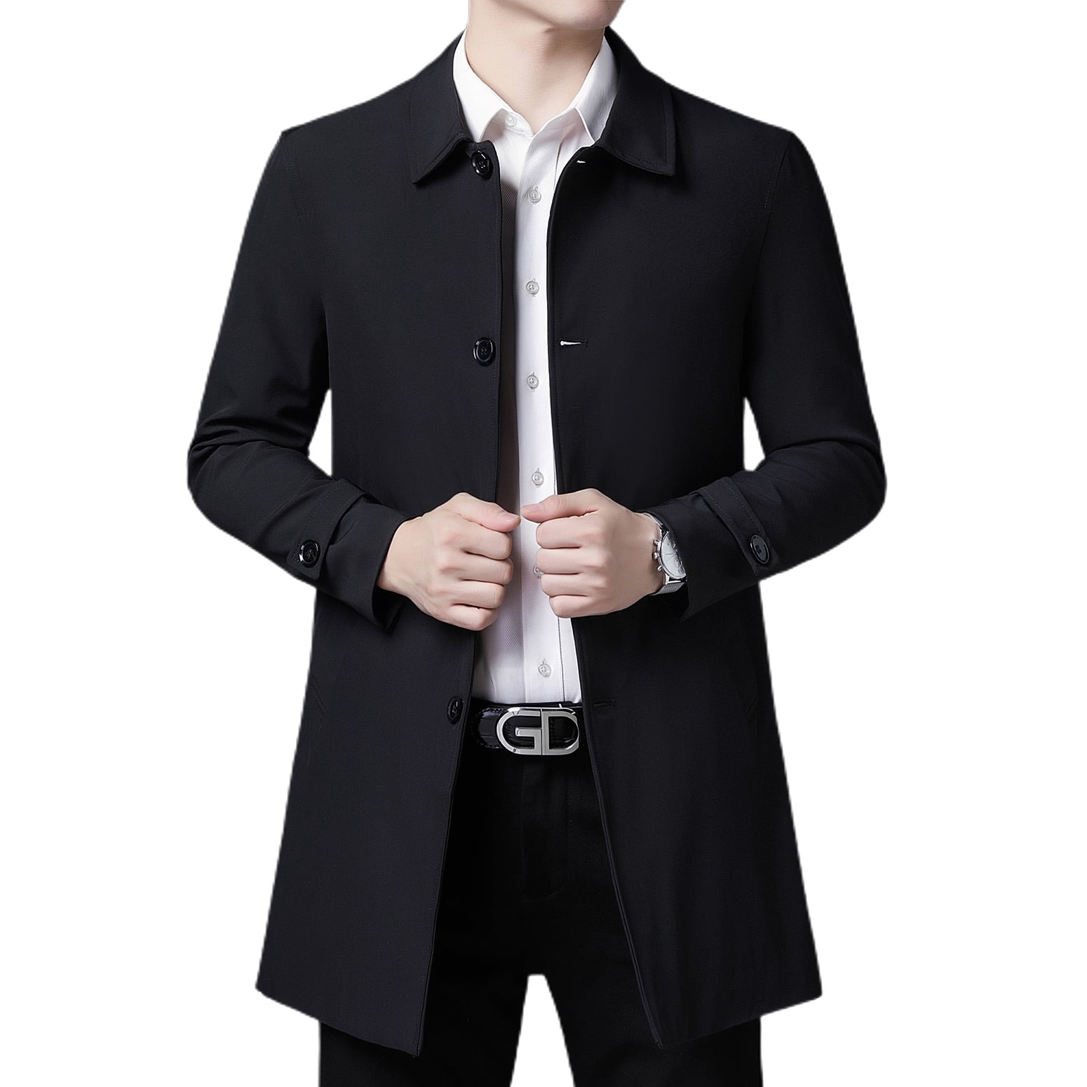 SWSMCLT Men's Snow Trench Coat Long Coats Casual Overcoat Long Sleeve ...