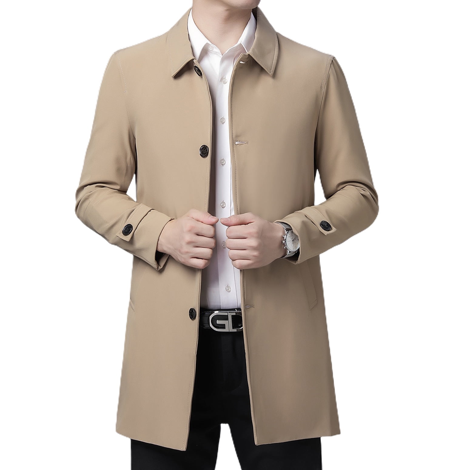 SWSMCLT Men's Snow Trench Coat Long Coats Casual Overcoat Long Sleeve ...