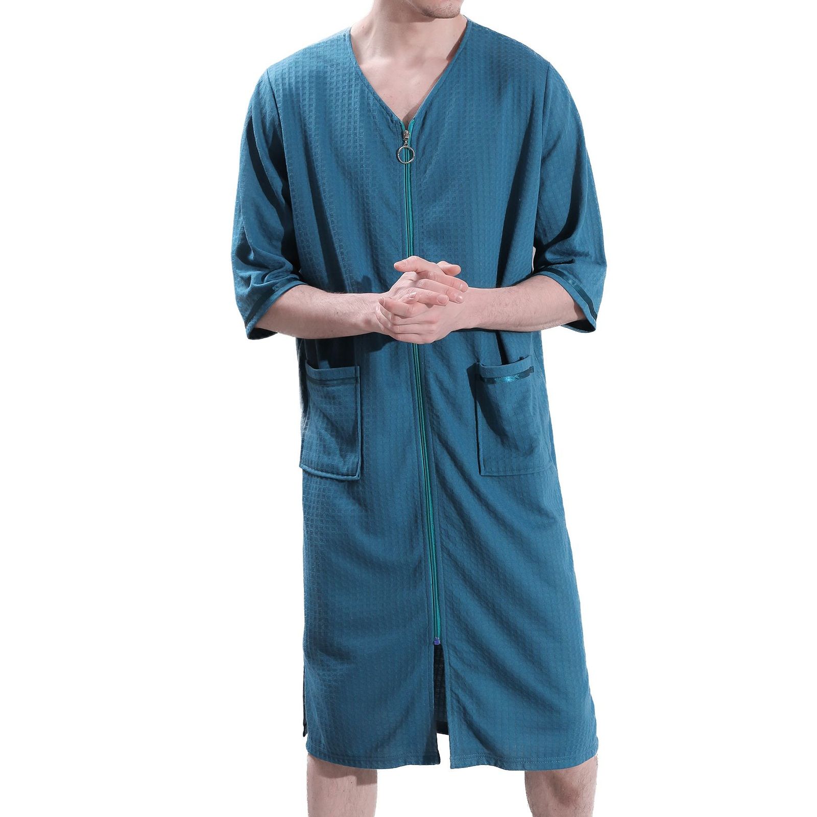SWSMCLT Men's Soft House Coat Summer Robe Waffle Housecoat Cool Knee ...