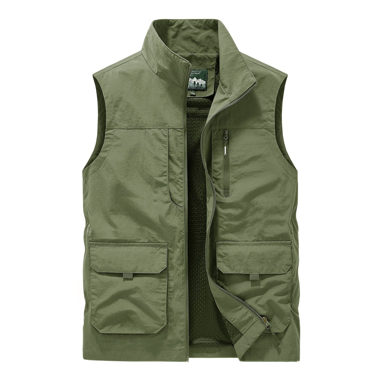 SWSMCLT Men's Utility Vest Zipper Basic Spring Outdoor Cargo Safari ...