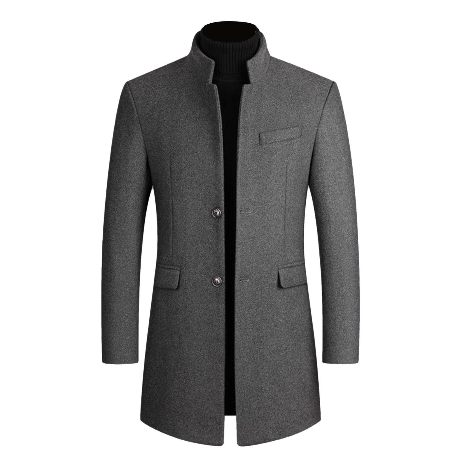 SWSMCLT Men's Wool Blend Coat Fall Winter Thick Band Collared Topcoats ...
