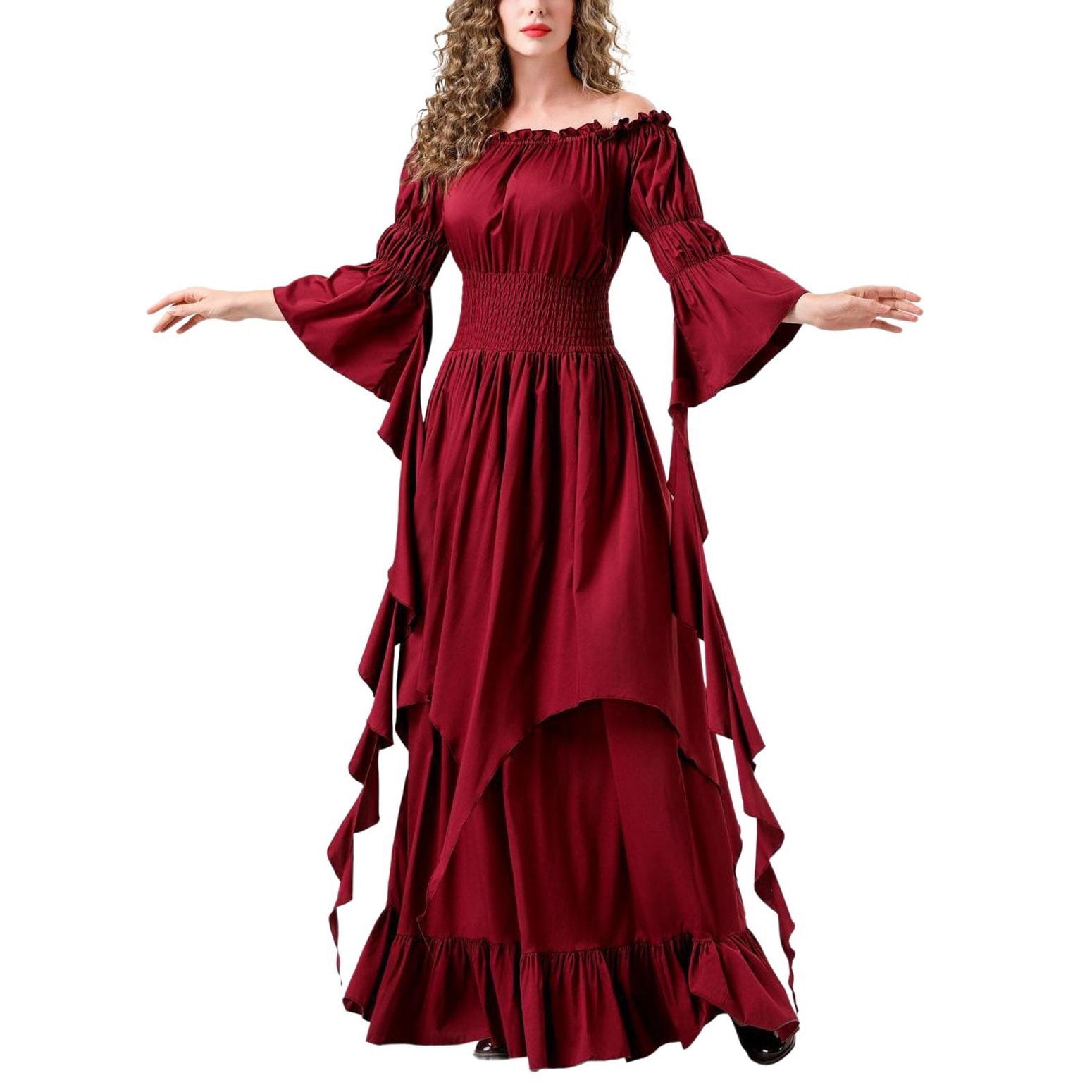 SWSMCLT Women's Acting Renaissance Dresses Bunched Chic Classic Ankle ...
