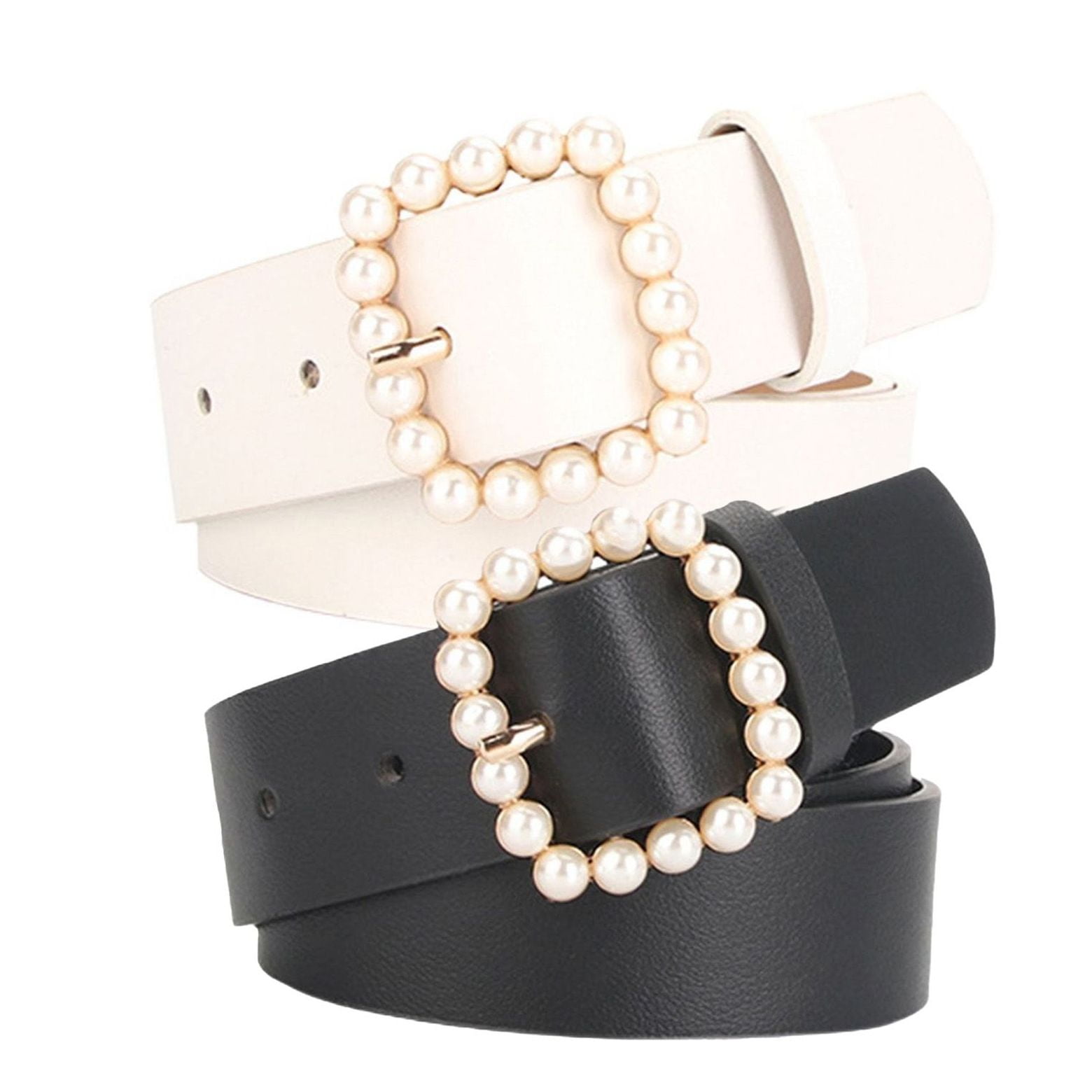 SWSMCLT Women's Adjustable PU Belts Belt 2 Pack Bead Belt Loops Casual ...