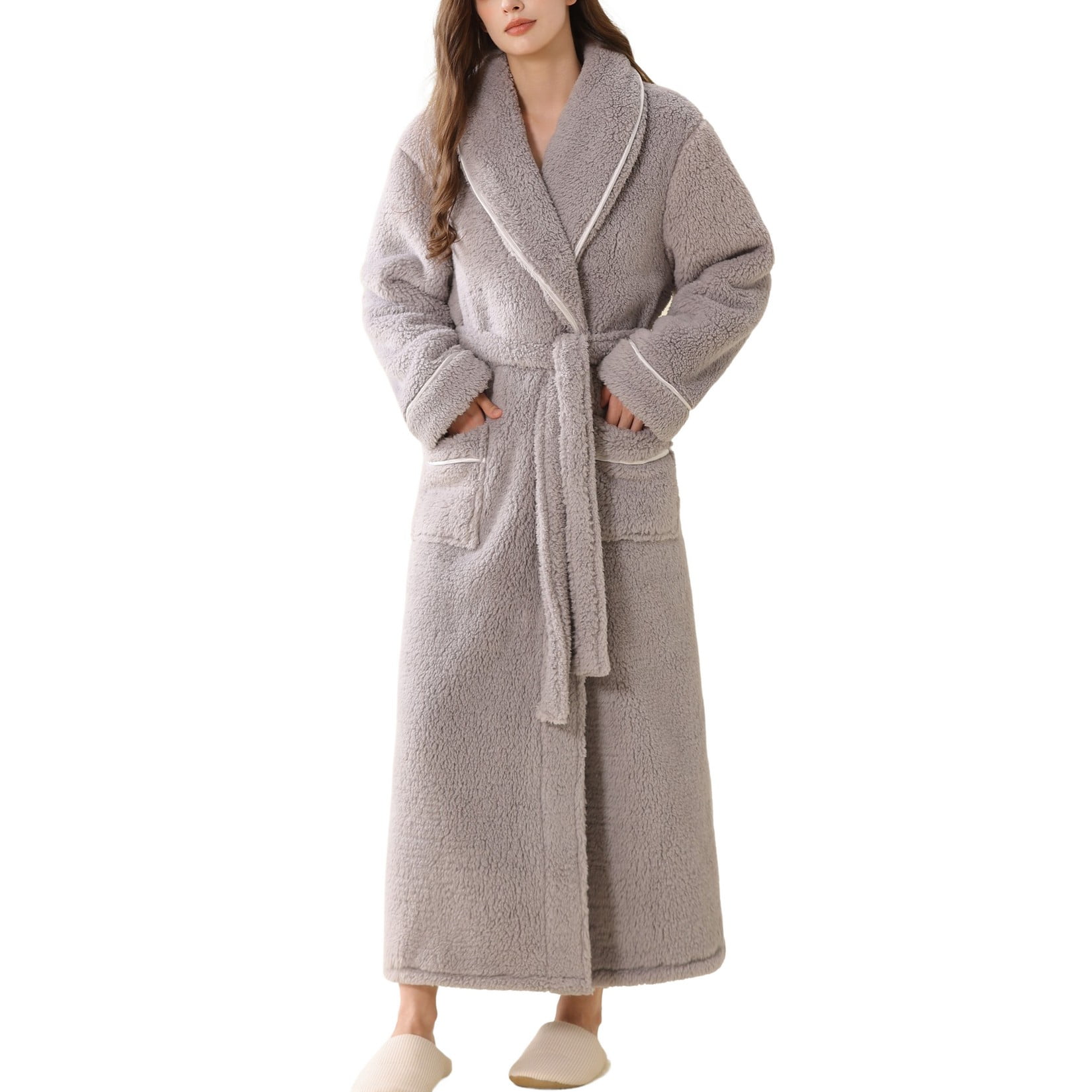 SWSMCLT Women's Ankle Fleece Bathrobe Belt Cold Weather Fall Long ...