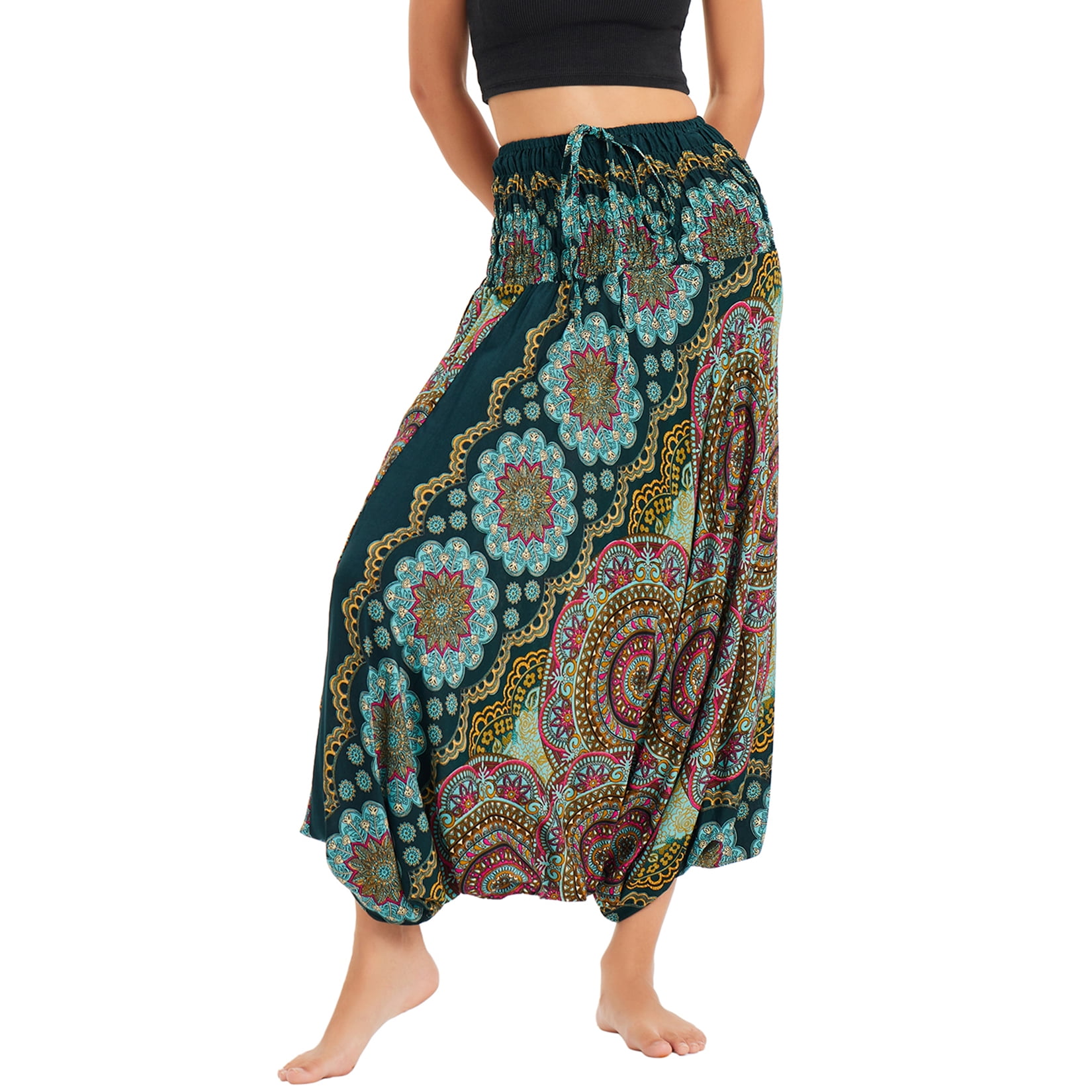 SWSMCLT Women's Baggy Boho Yoga Pants Jumpsuit Floral Printed Jumper ...