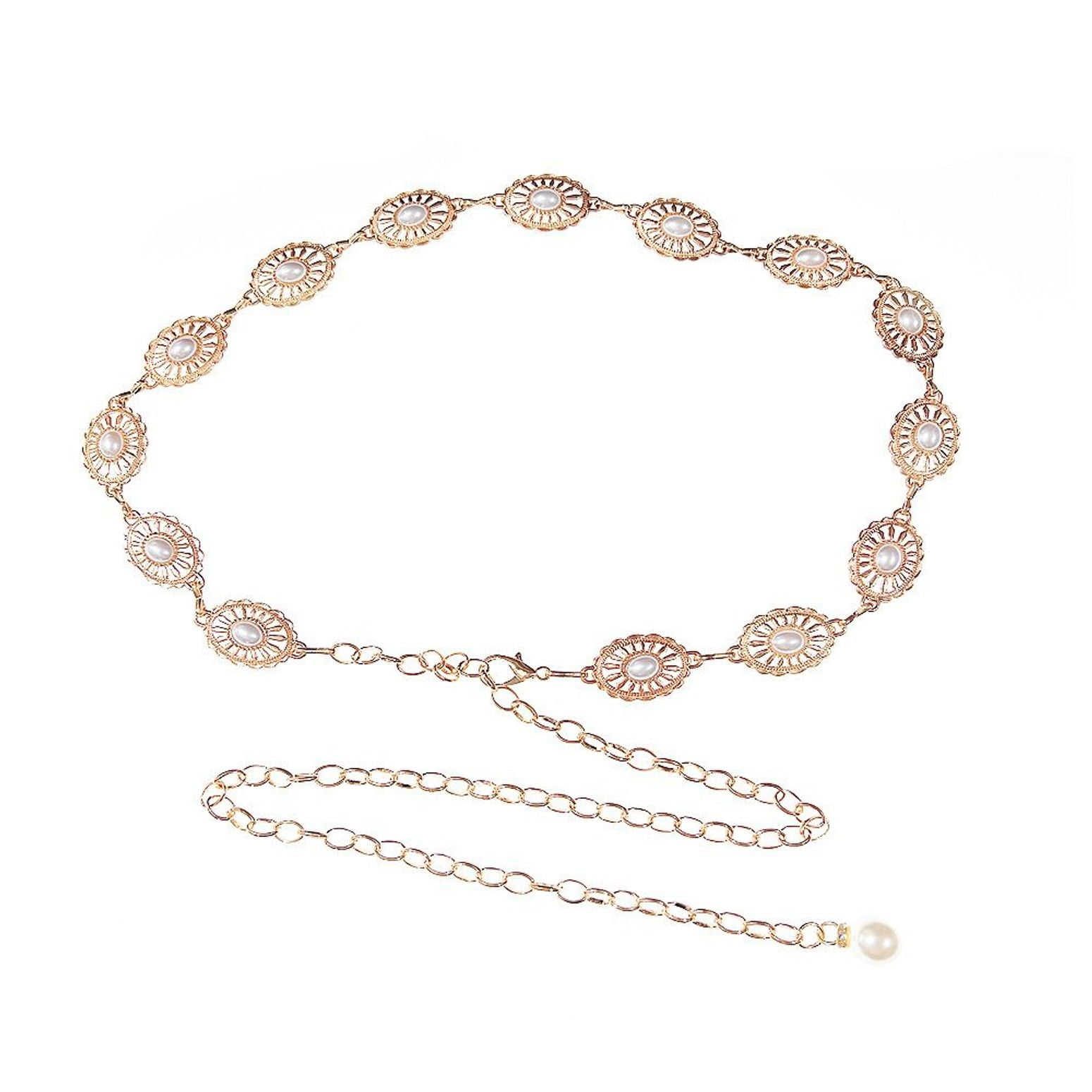 SWSMCLT Women's Banquet Adjustable Chain Belt Cut Out Metal Buckle ...