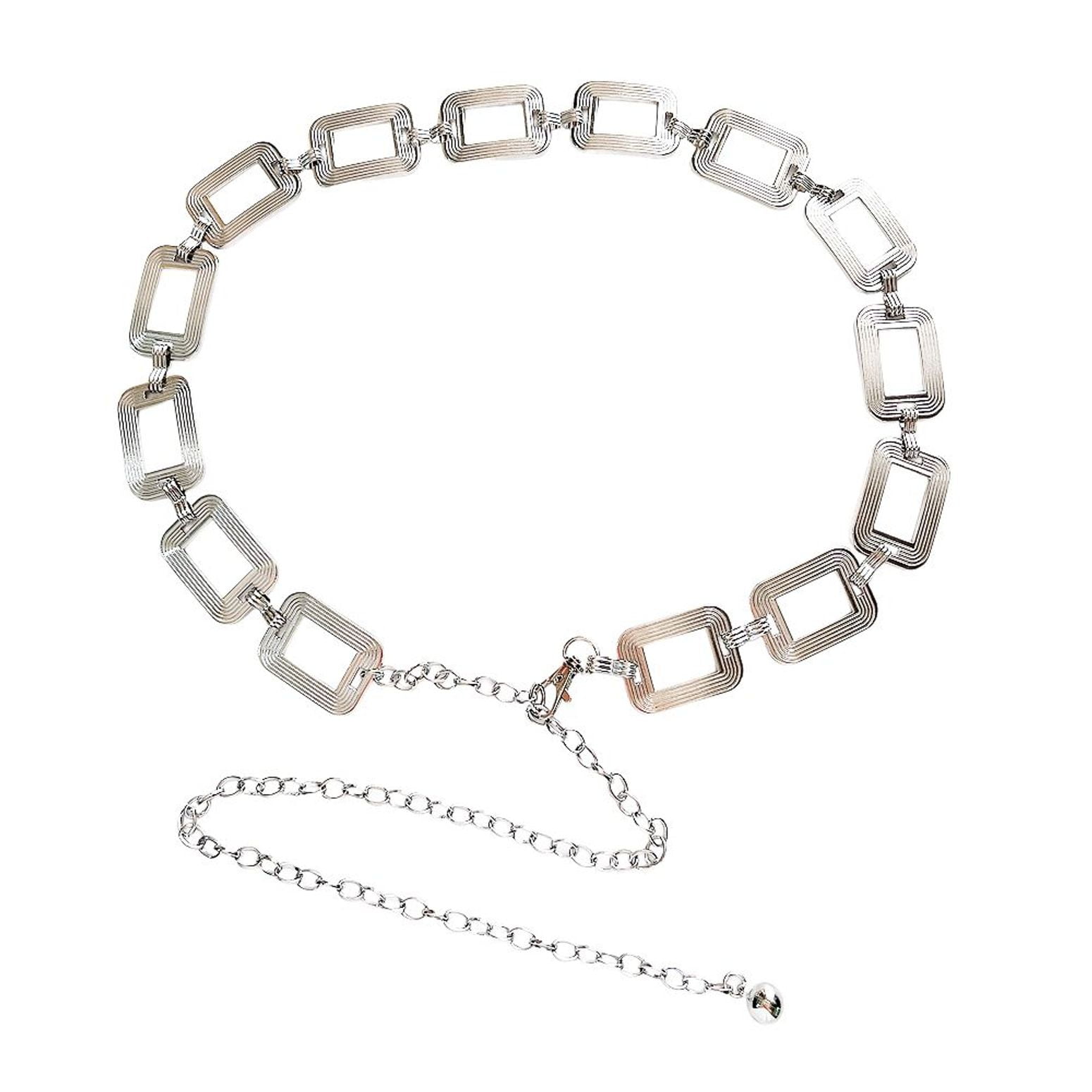 SWSMCLT Women's Banquet Adjustable Chain Belt Cut Out Metal Buckle ...