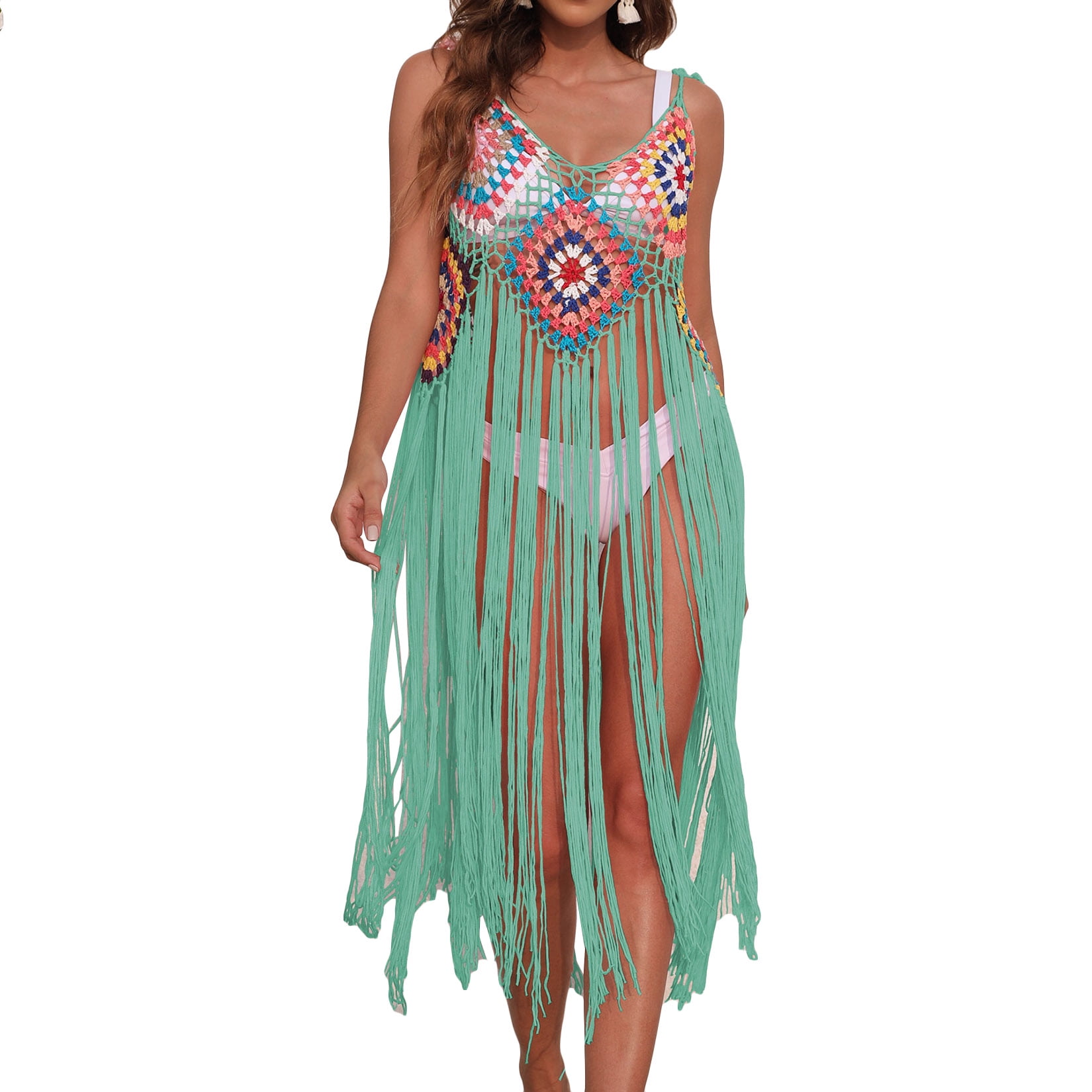 Swsmclt Womens Beach Cover Up Tassel Floral Hollow Sexy Bathing Suit