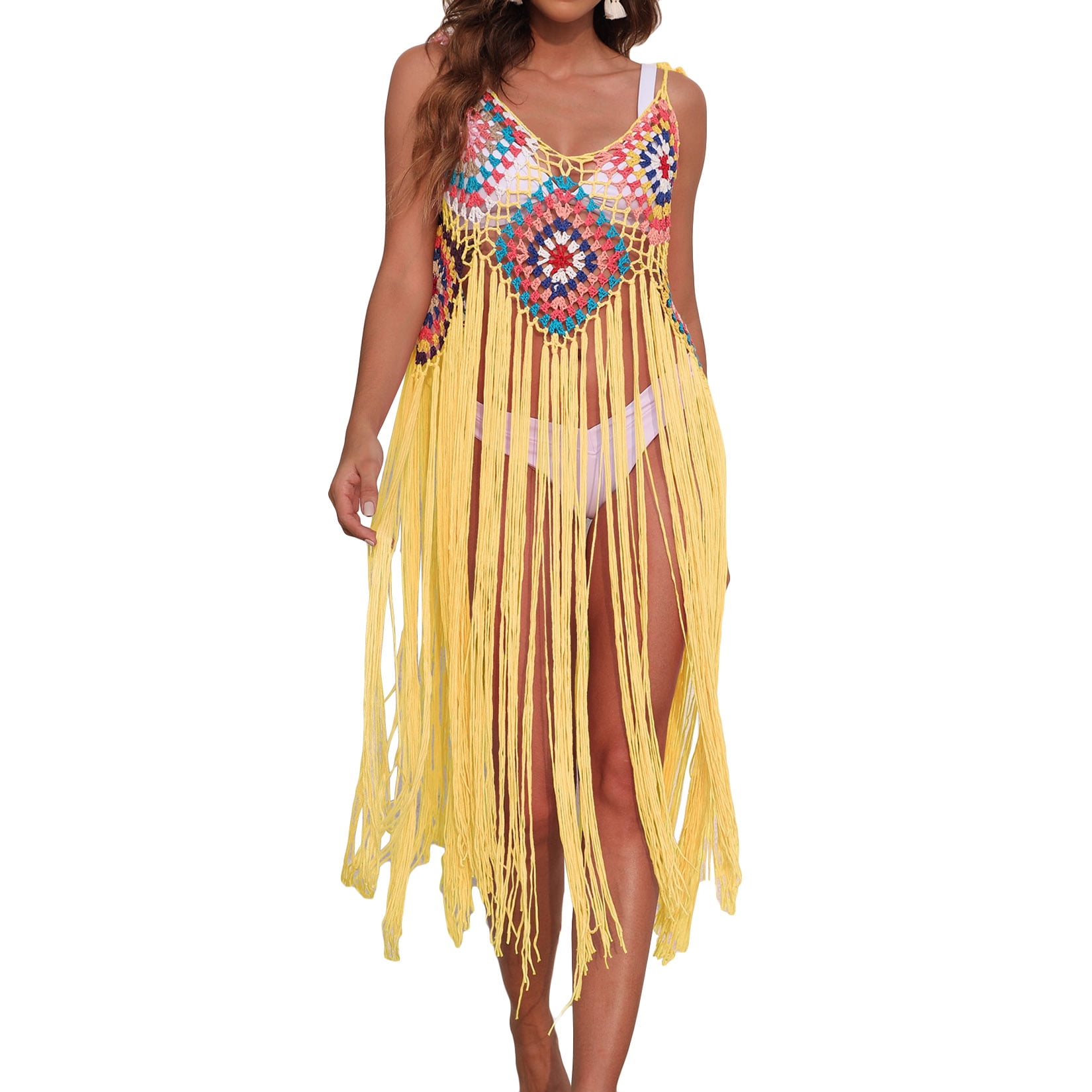 Swsmclt Womens Beach Cover Up Tassel Floral Hollow Sexy Bathing Suit Crochet Swim Coverup
