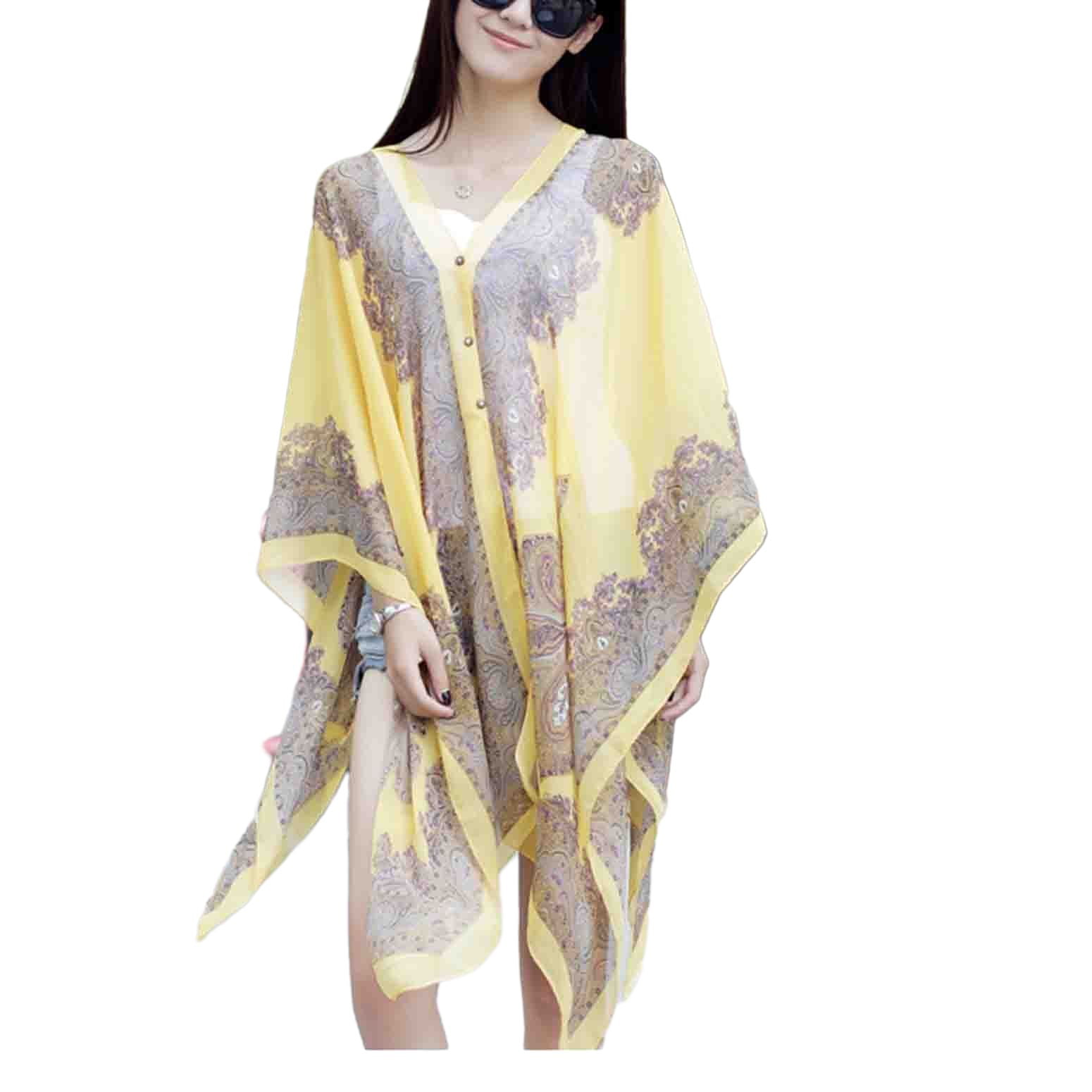SWSMCLT Women's Beach Top Soft Cape V Neck Off The Shoulder Bikini ...