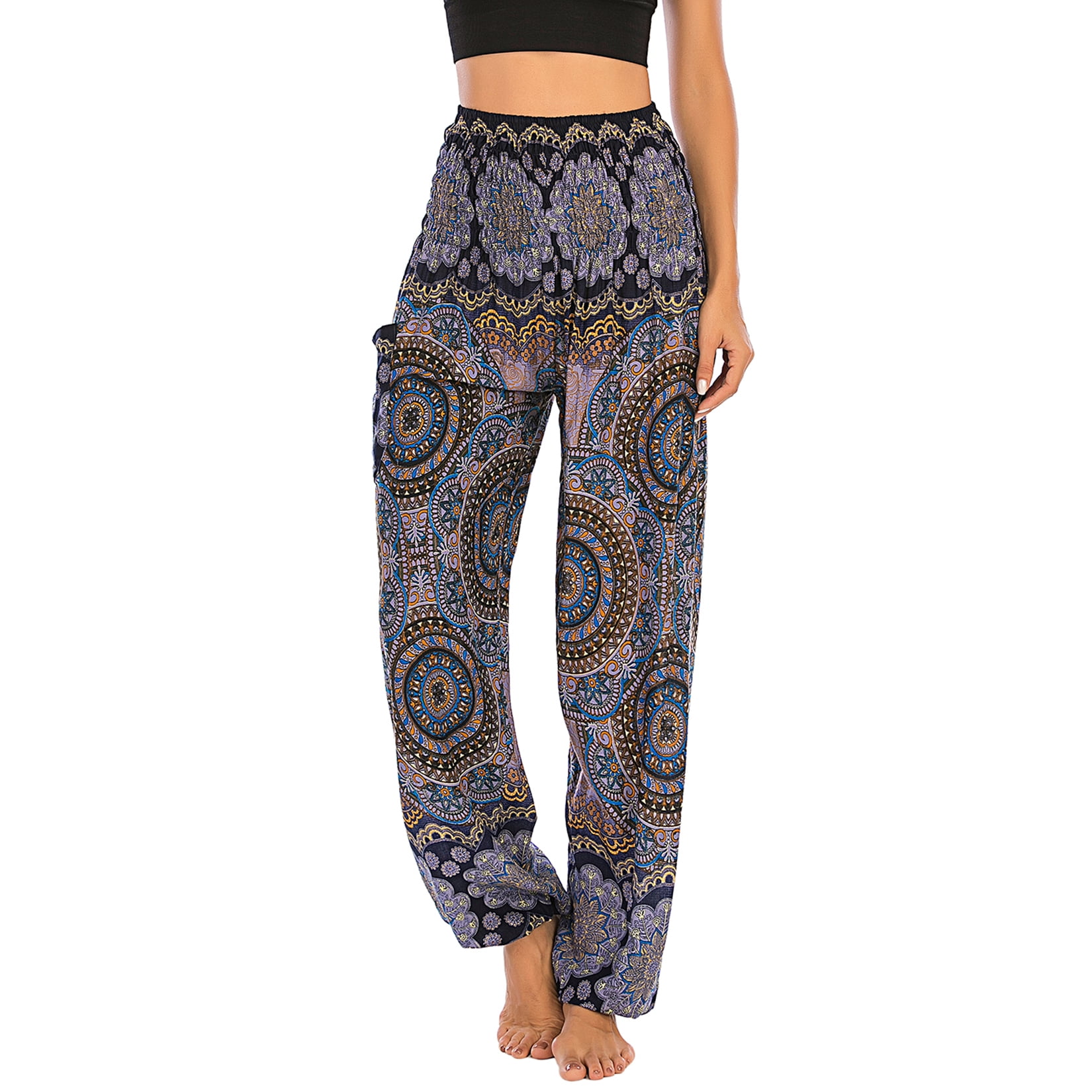 SWSMCLT Women's Boho Harem Yoga Pants Indian Smocked Waist Baggy ...