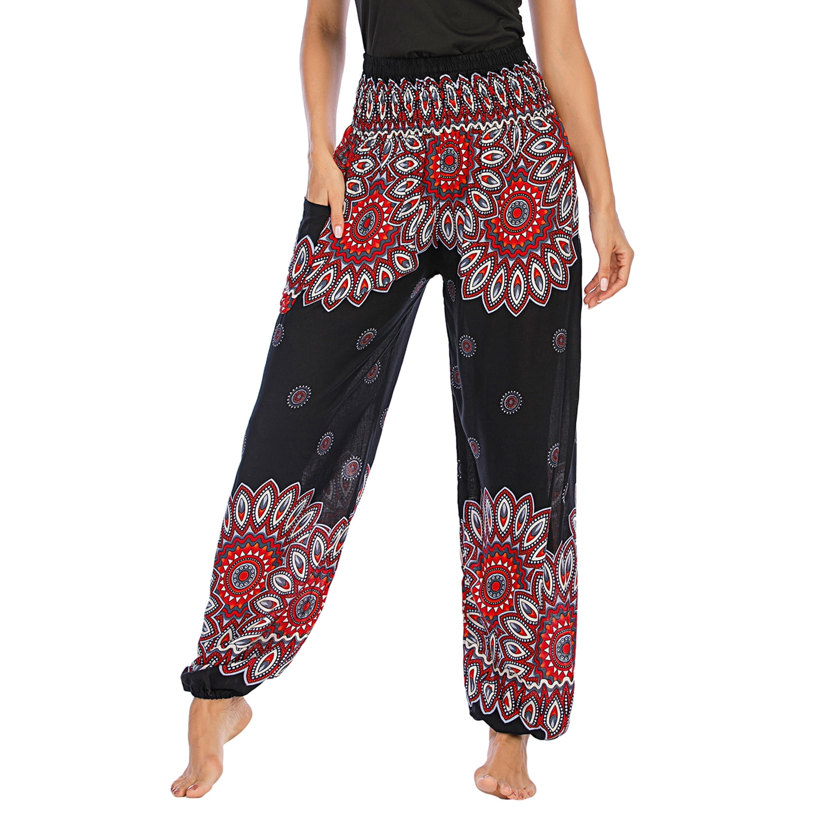 SWSMCLT Women's Boho Yoga Pant Smocked Waist Hippie Bohemian Thai ...