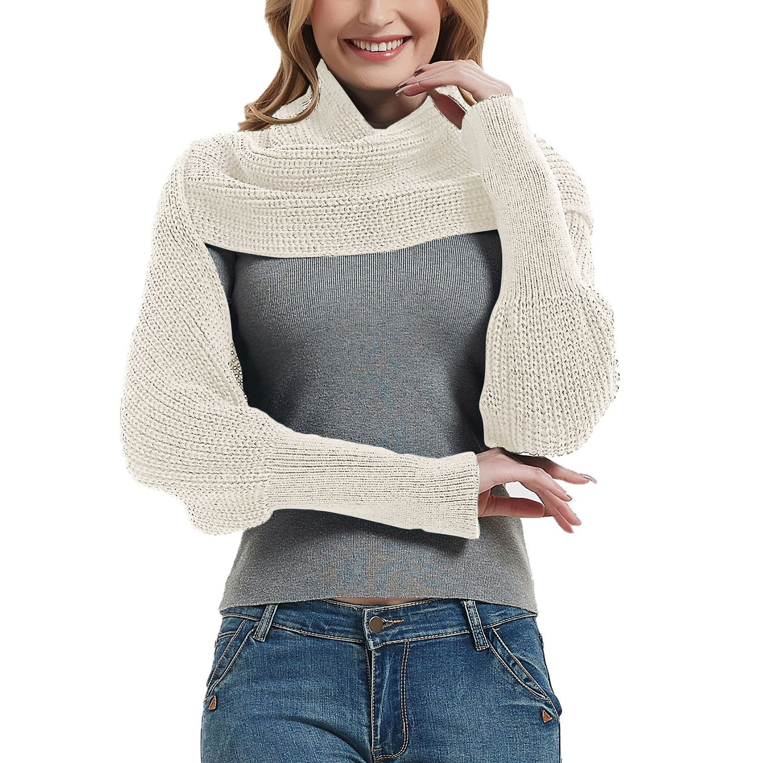 SWSMCLT Women's Bolero Shrug Sweater Scarf Winter Fashion Fitted Thick ...