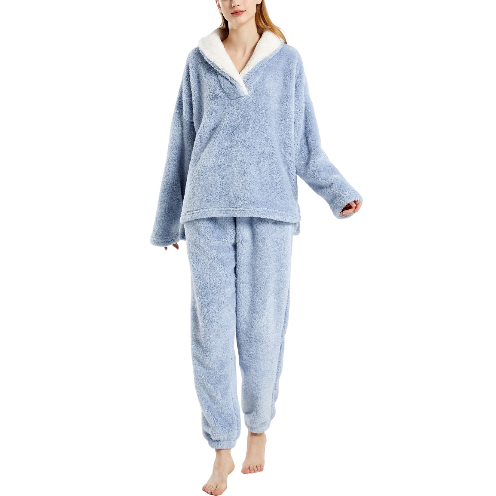 SWSMCLT Women's Bottom Closed Fleece Pajama Set Elastic Fall Loungewear ...