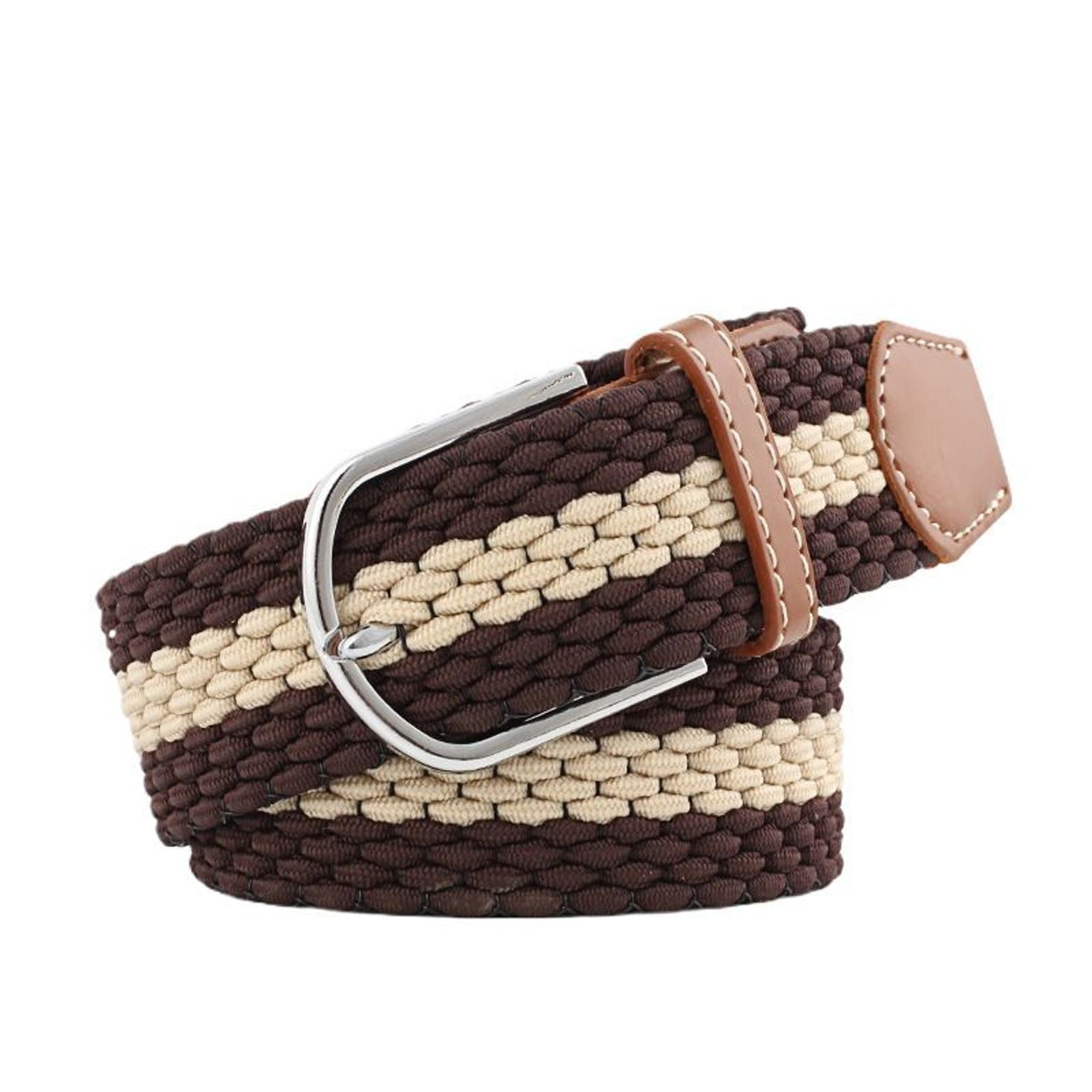 SWSMCLT Women's Braid Belt Holeless Belt Buckle Canvas Chic D Ring Medium Metal Adjustable Belts ...