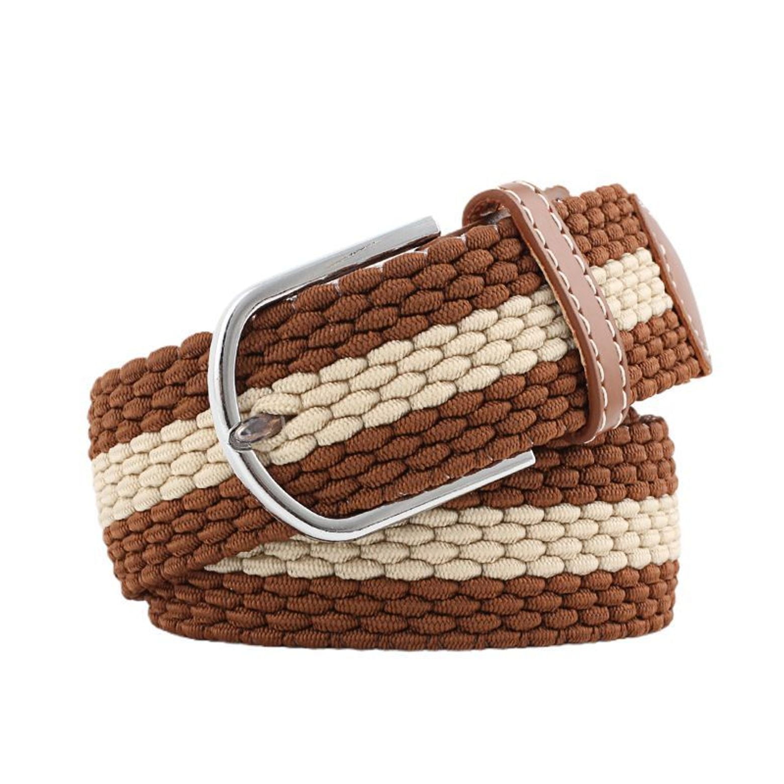 SWSMCLT Women's Braid Belt Holeless Belt Buckle Canvas Chic D Ring ...