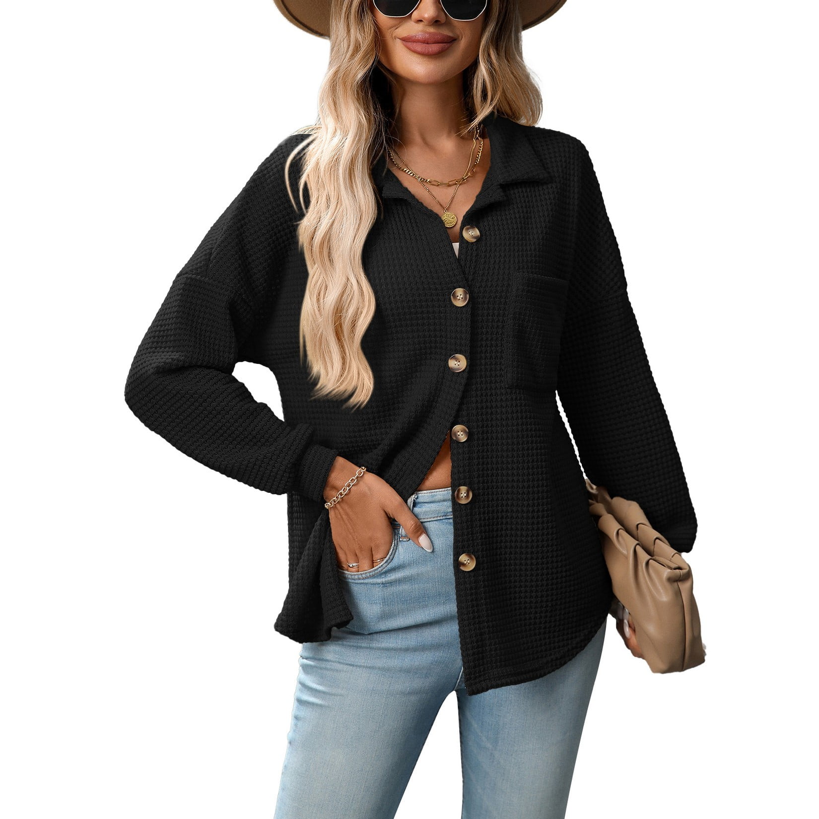 SWSMCLT Women's Button Down Shirt Billowy Elasthane Button Up Chic Long ...