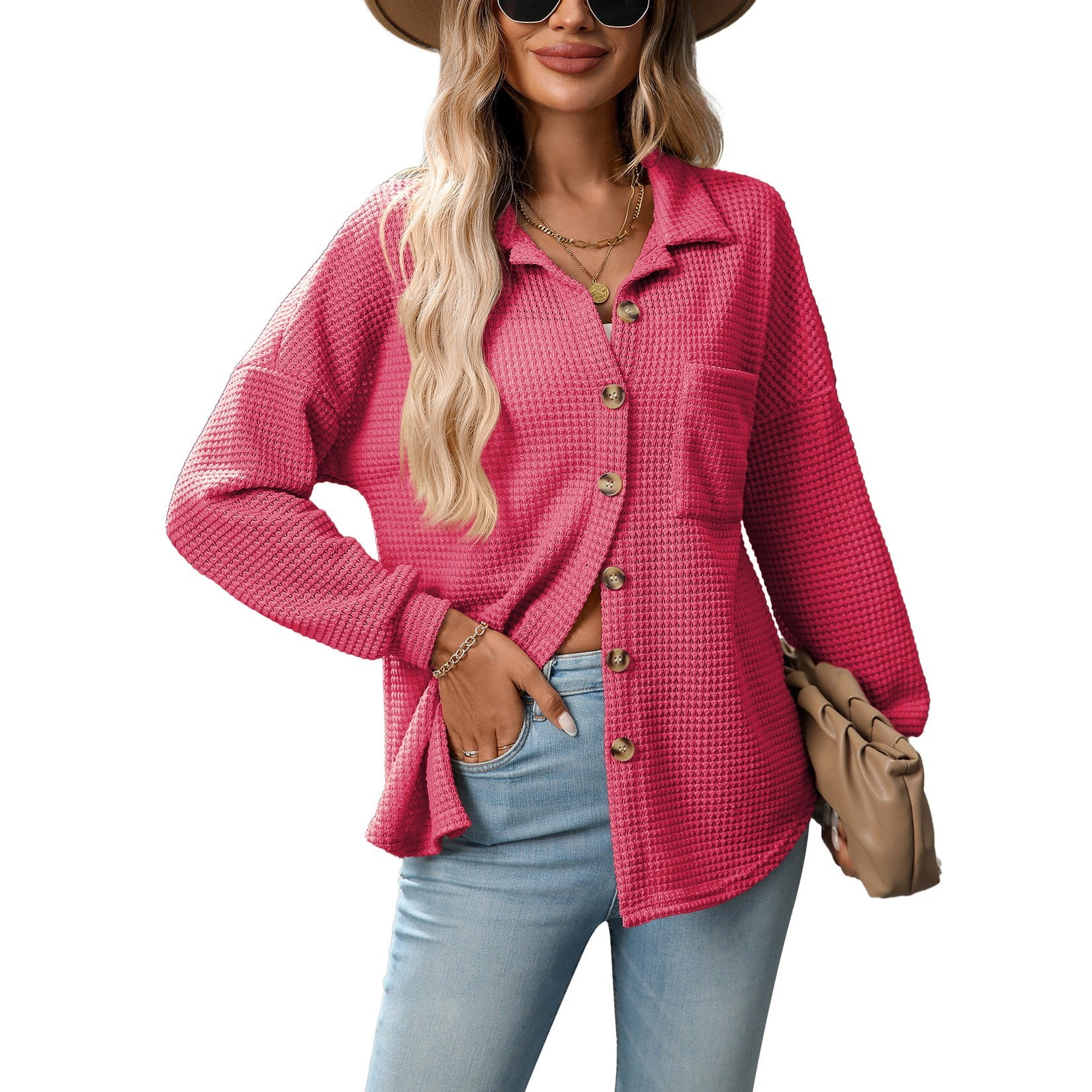 SWSMCLT Women's Button Down Shirt Billowy Elasthane Button Up Chic Long ...