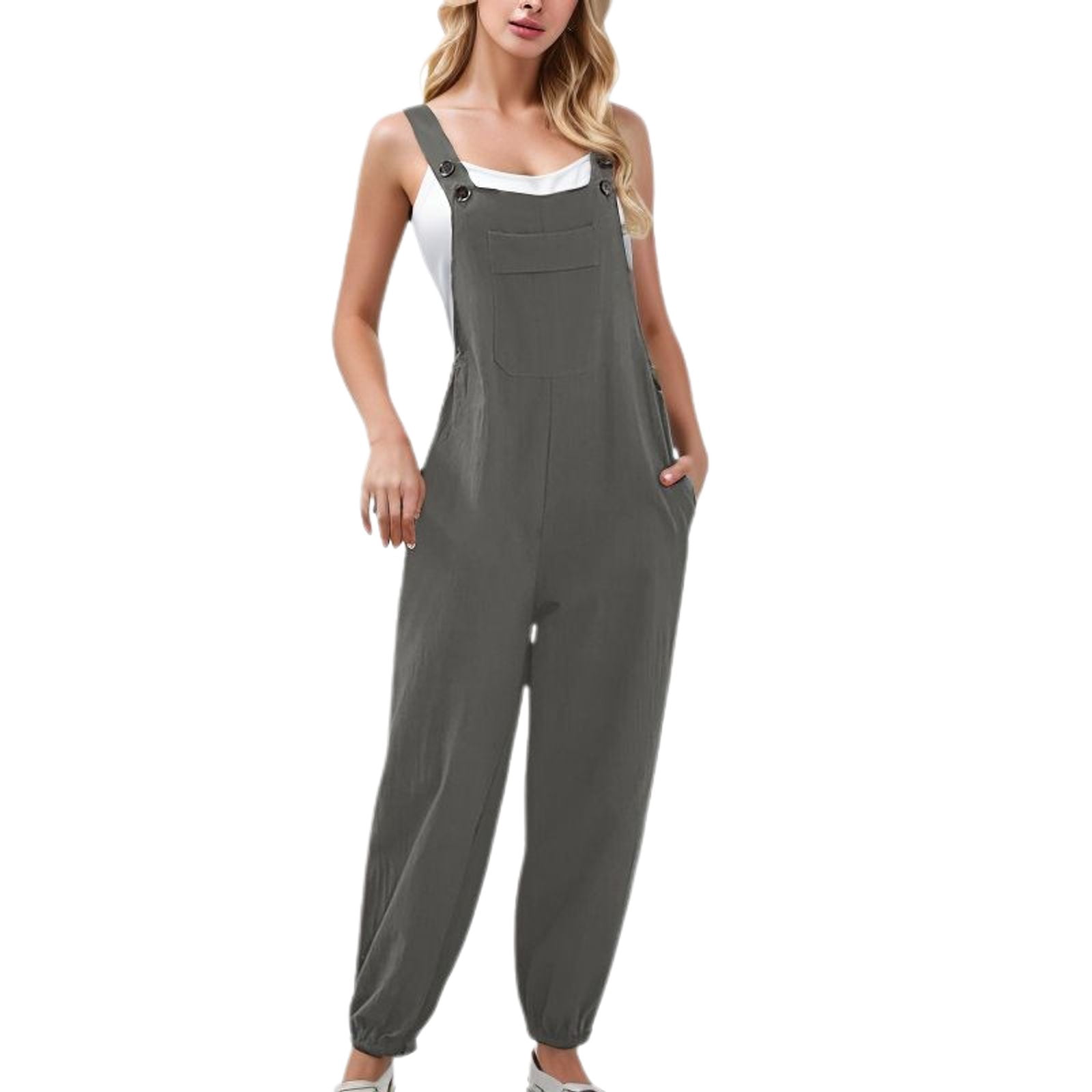 SWSMCLT Women's Casual Bib Pants Long Jumpsuit Rompers Summer Tapered ...