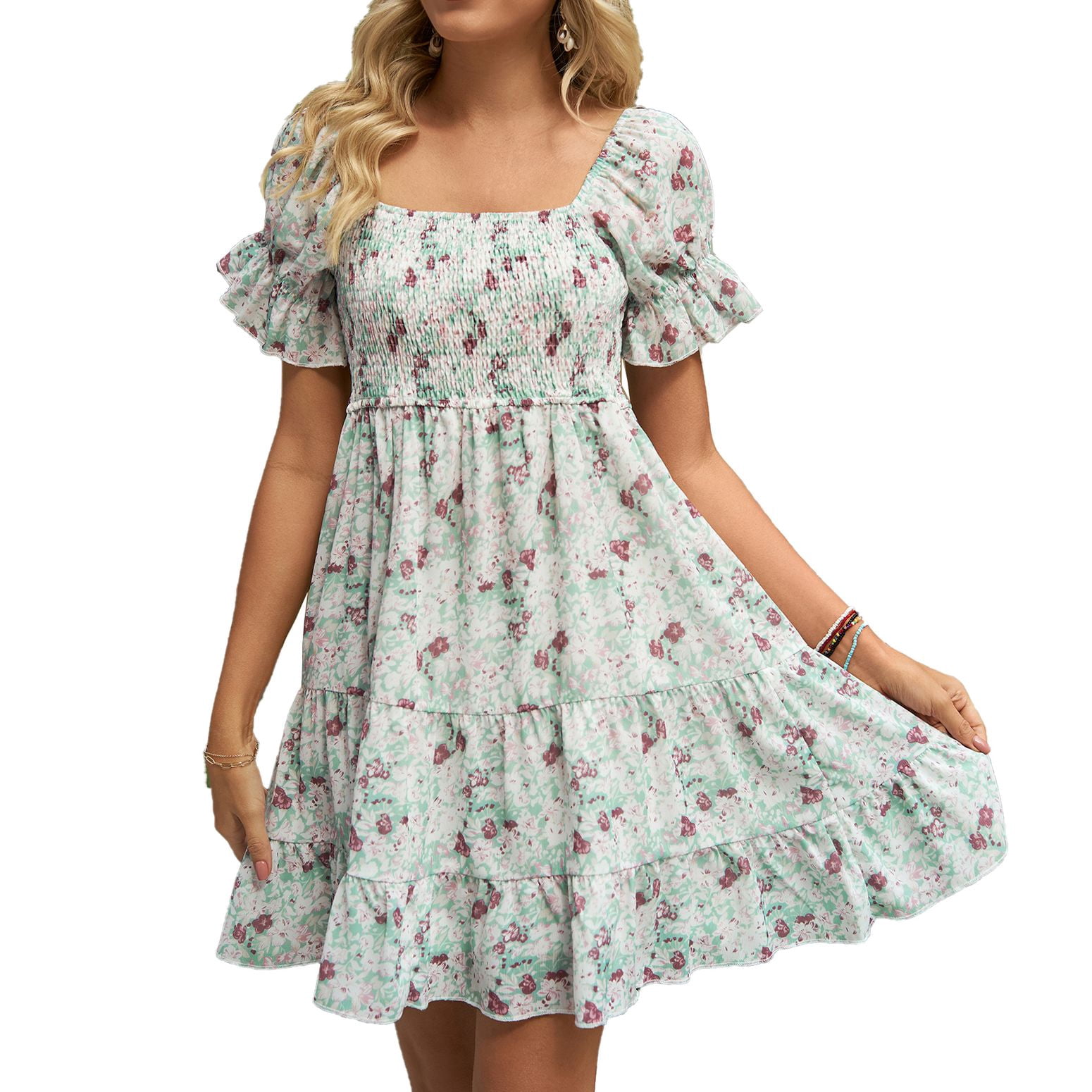 SWSMCLT Women's Casual Dresses Ruched Spring High Waist Summer Dress ...