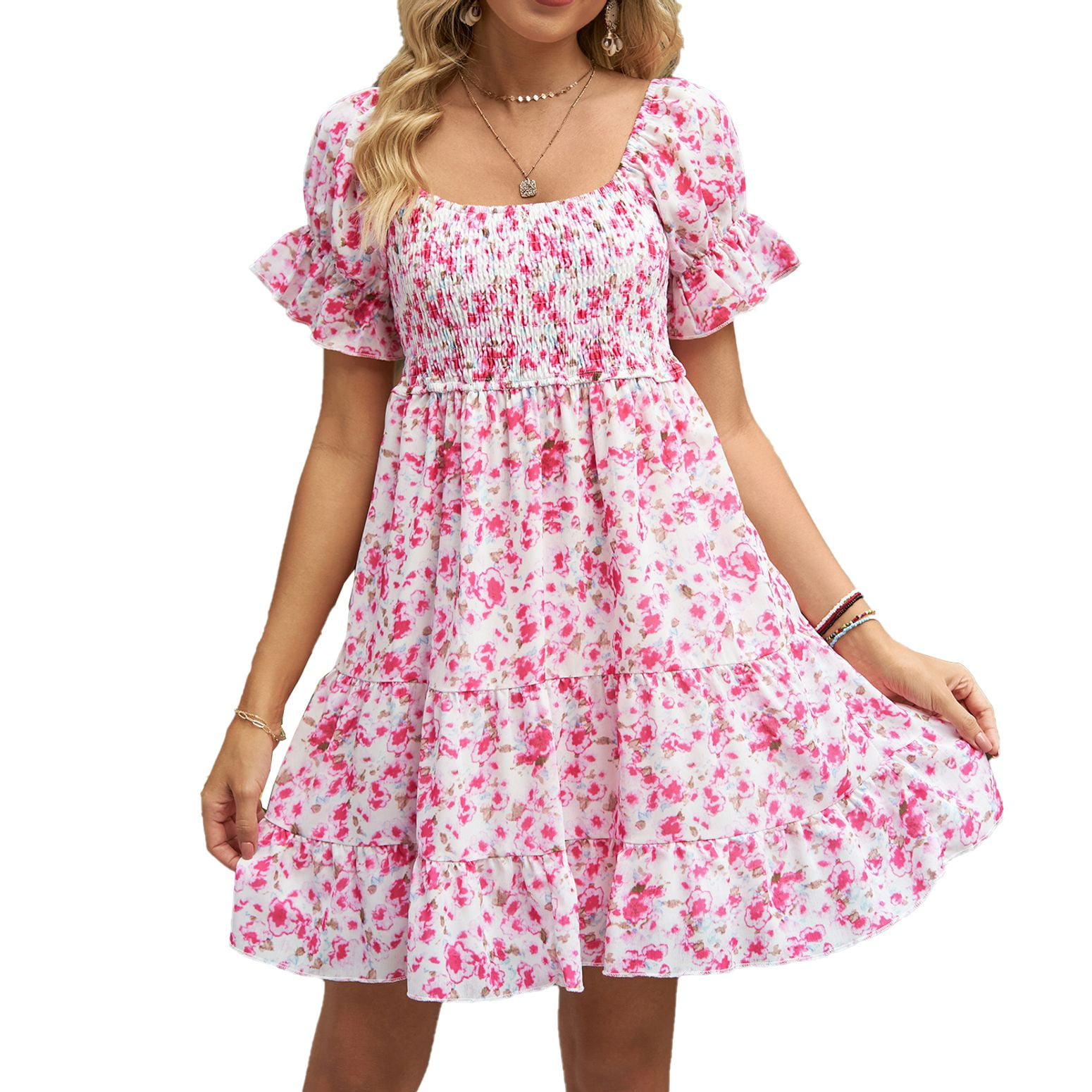 SWSMCLT Women's Casual Dresses Ruched Spring High Waist Summer Dress ...