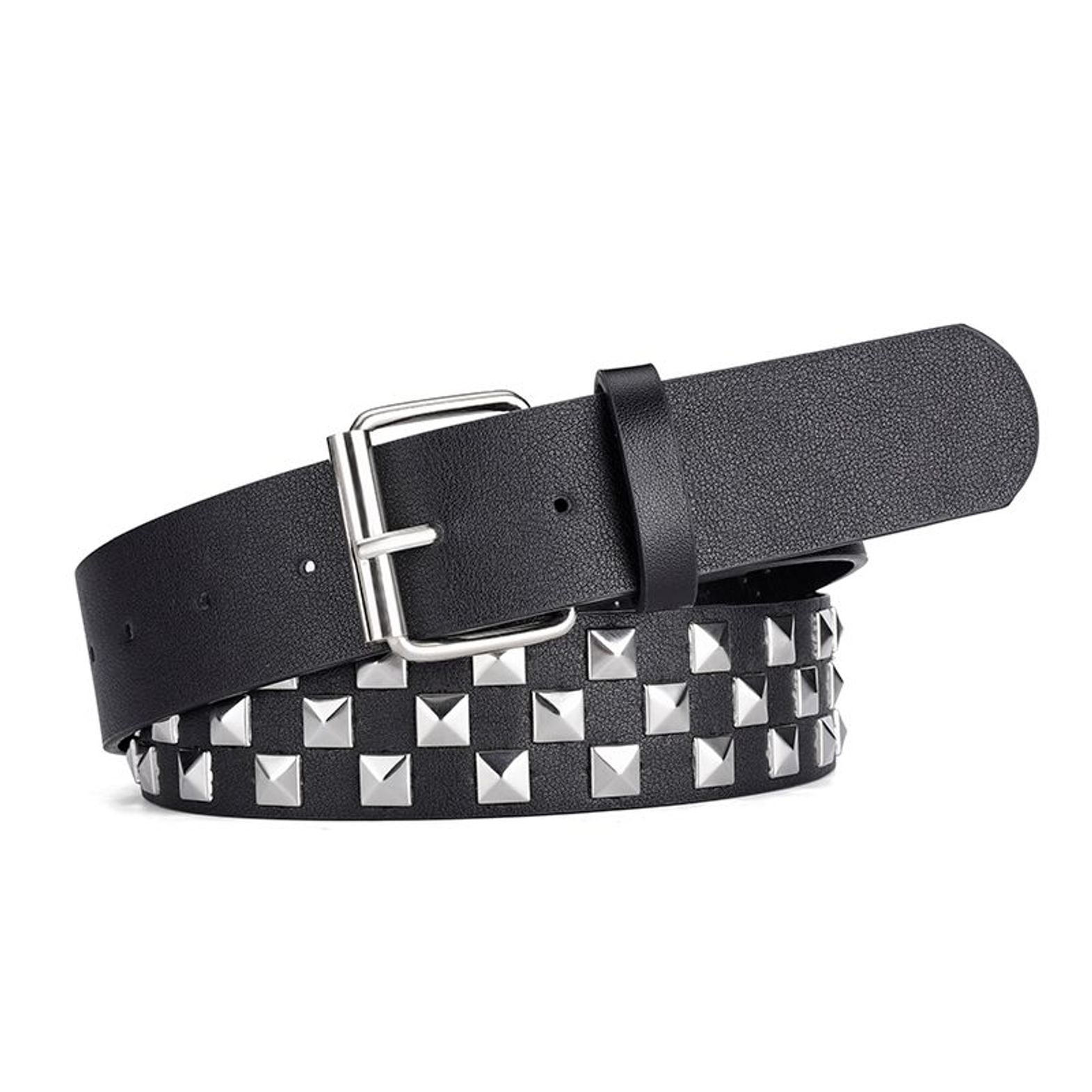 SWSMCLT Women's Checkerboard Punk Rock Style Faux Leather Belt Casual ...