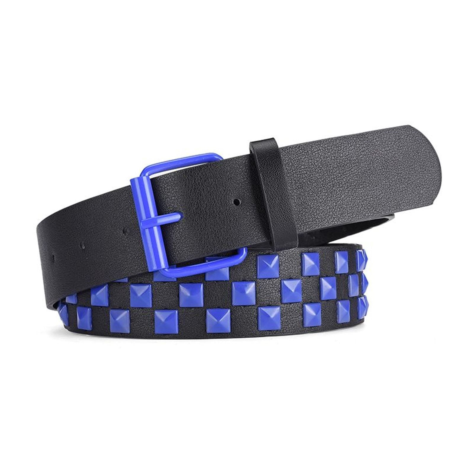 SWSMCLT Women's Checkerboard Punk Rock Style Faux Leather Belt Casual ...