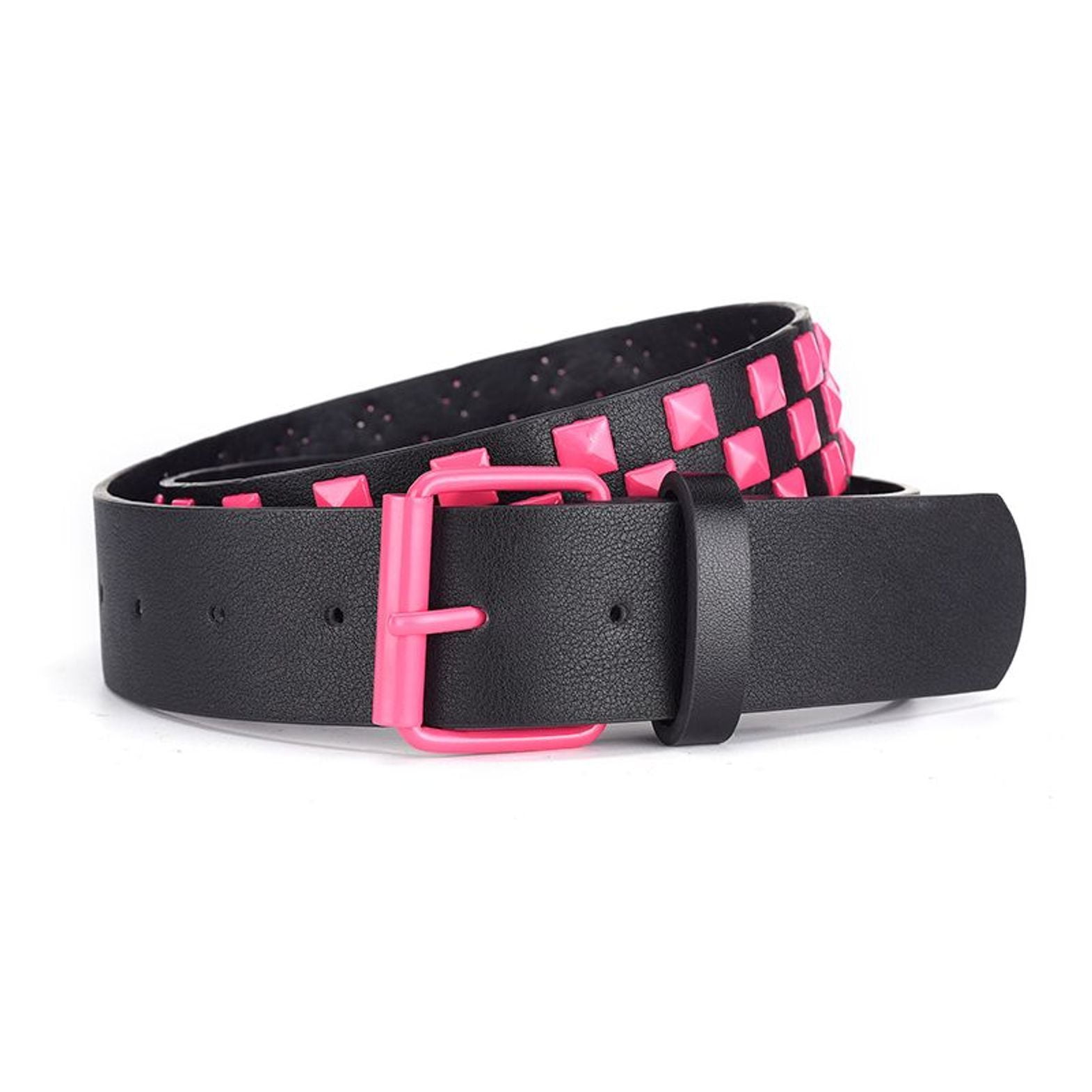 SWSMCLT Women's Checkerboard Punk Rock Style Faux Leather Belt Casual ...