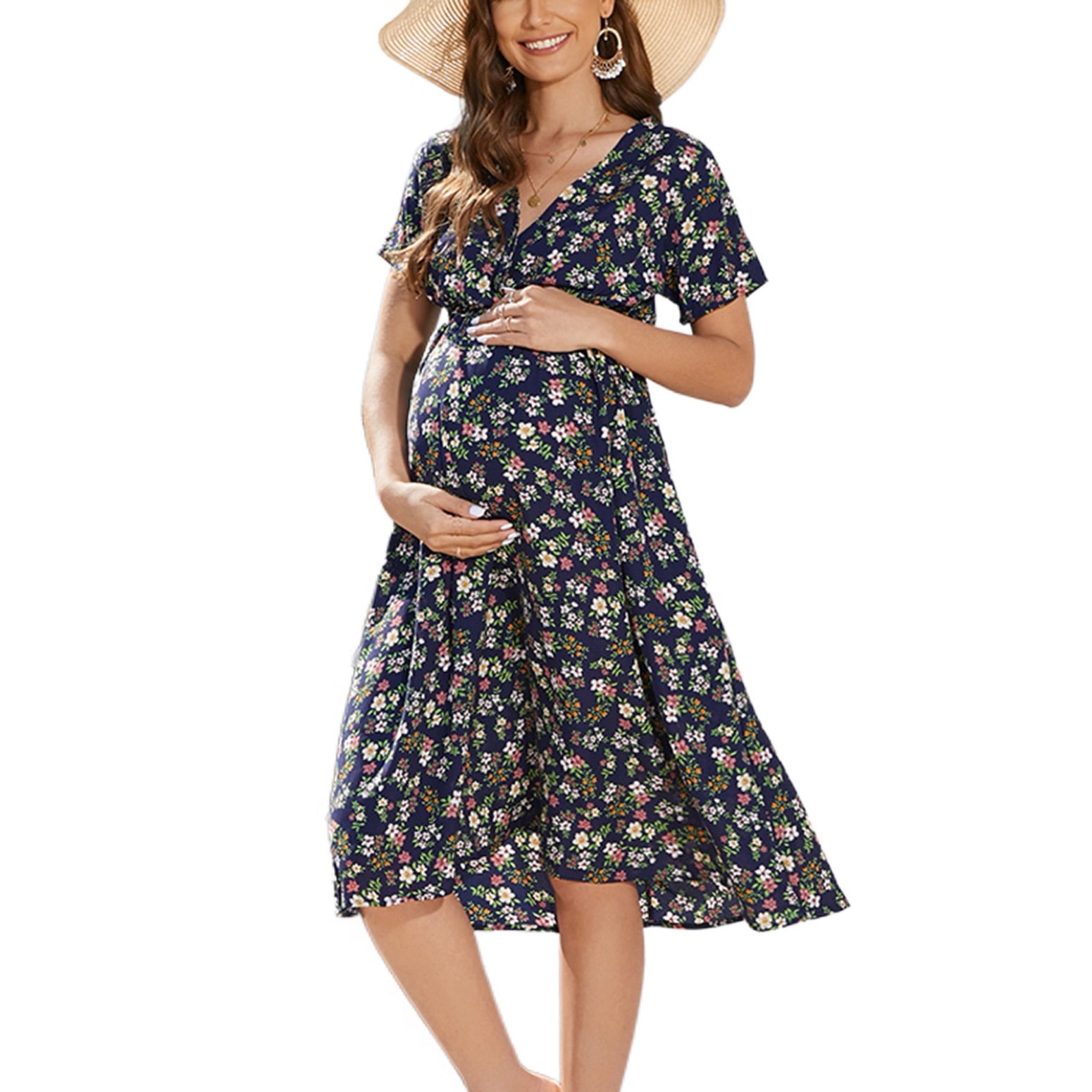 SWSMCLT Women's Chiffon Swing Dress Summer Maternity Dresses V Neck ...
