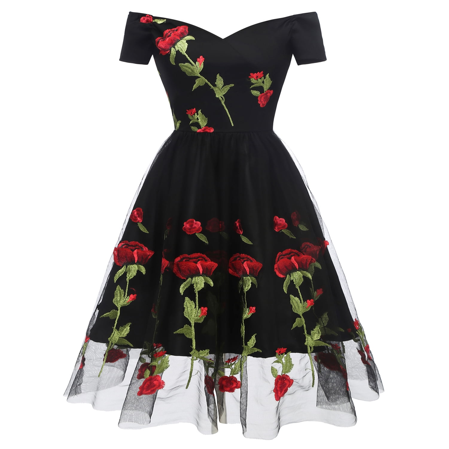 SWSMCLT Women's Cocktail Rose Floral Printed Vintage Dresses Dress Semi ...