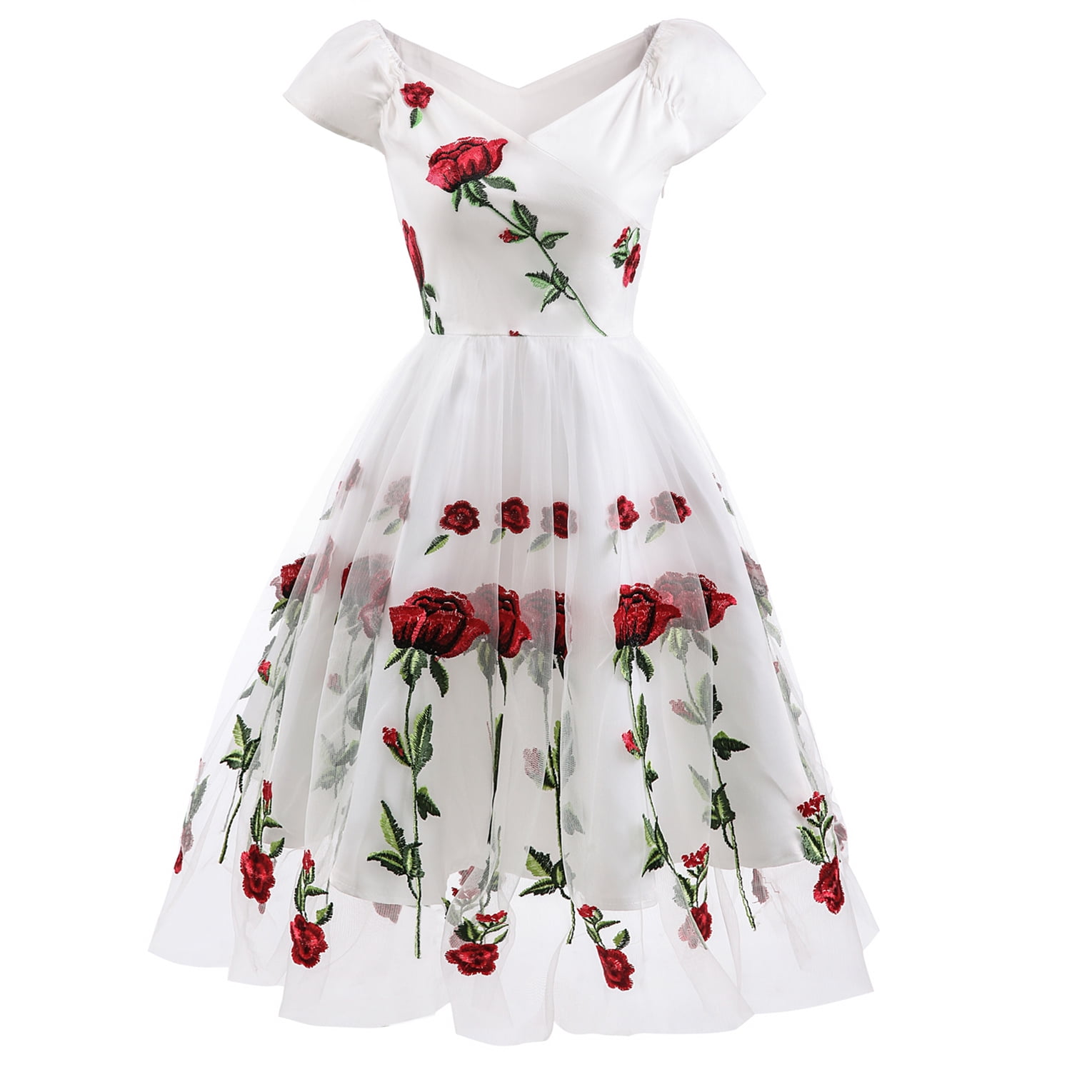 SWSMCLT Women's Cocktail Rose Floral Printed Vintage Dresses Dress Semi ...