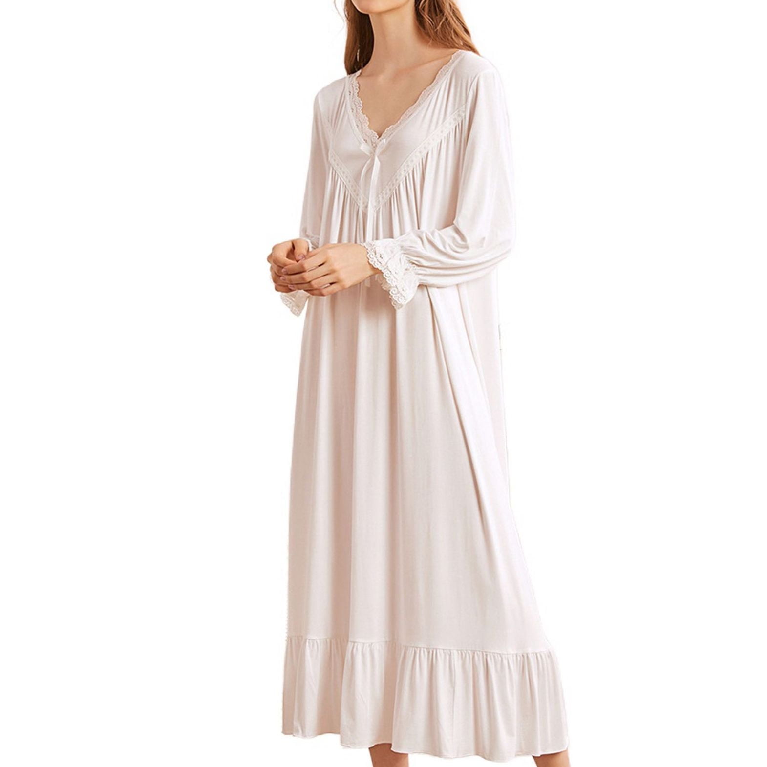 SWSMCLT Women's Cotton Nightgown Victorian Princess Lace Vintage Comfy ...