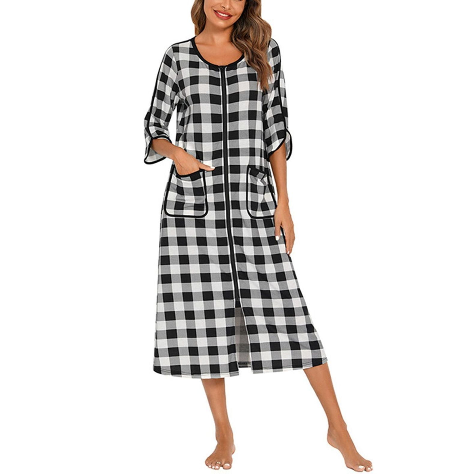 SWSMCLT Women's Cotton Zip Up Robe Pockets Loose Fit Fall Spring Soft ...